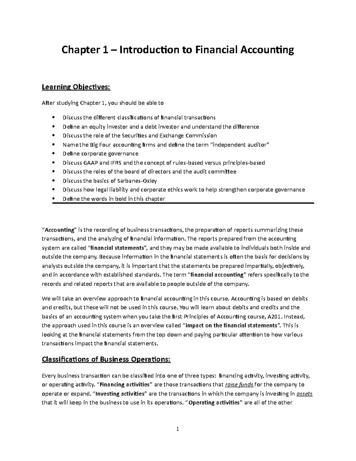 Financial+chapter 1 - Notes for chapter 1 - Chapter 1 – Introduction to ...