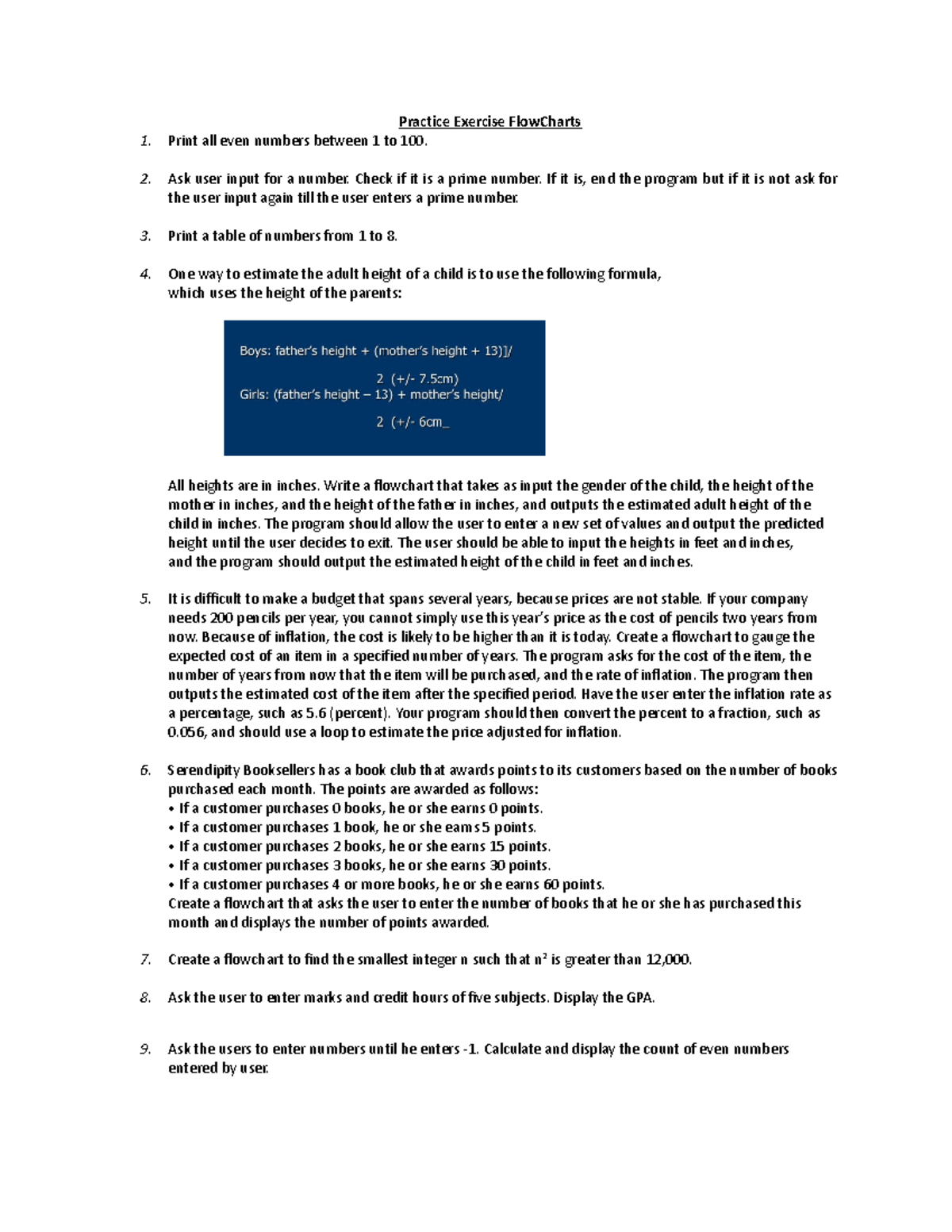 Practice Exercise Flow Charts Practice Exercise Flowcharts Print All Even Numbers Between 1 To
