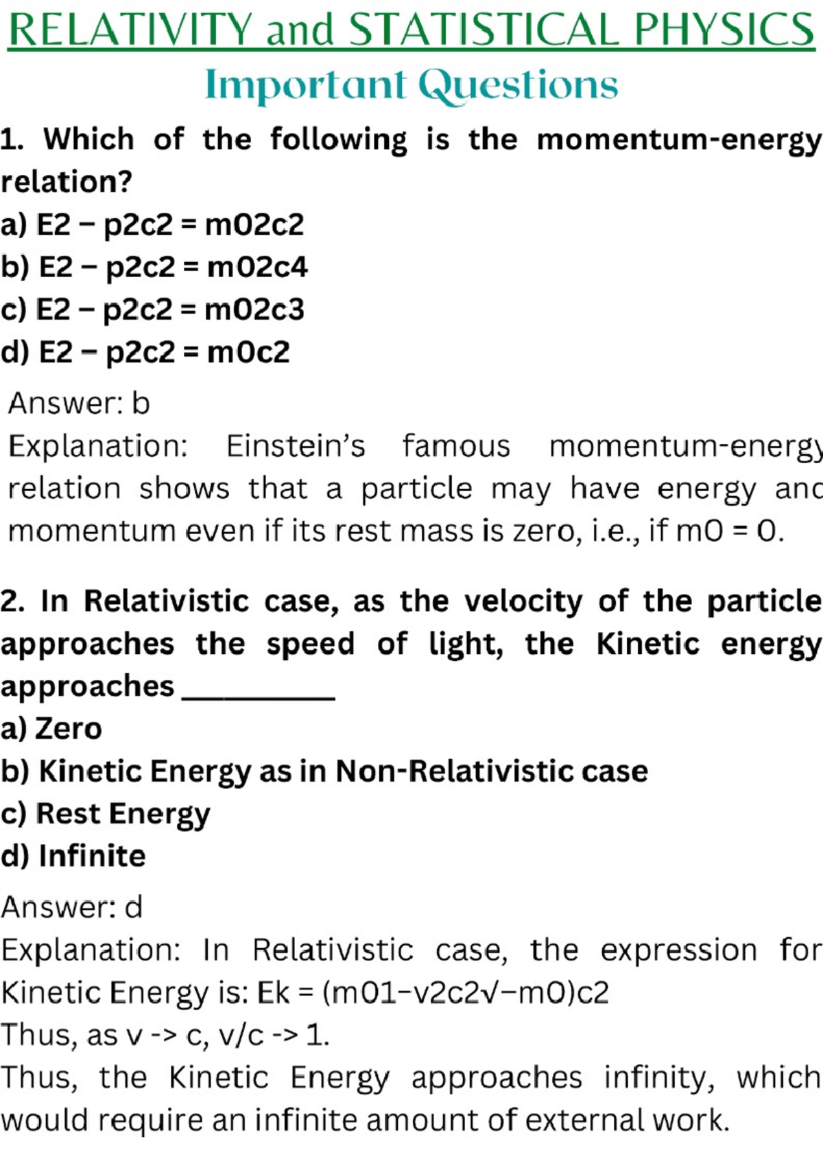 Relativity and Statistical Physics 3 - Studocu
