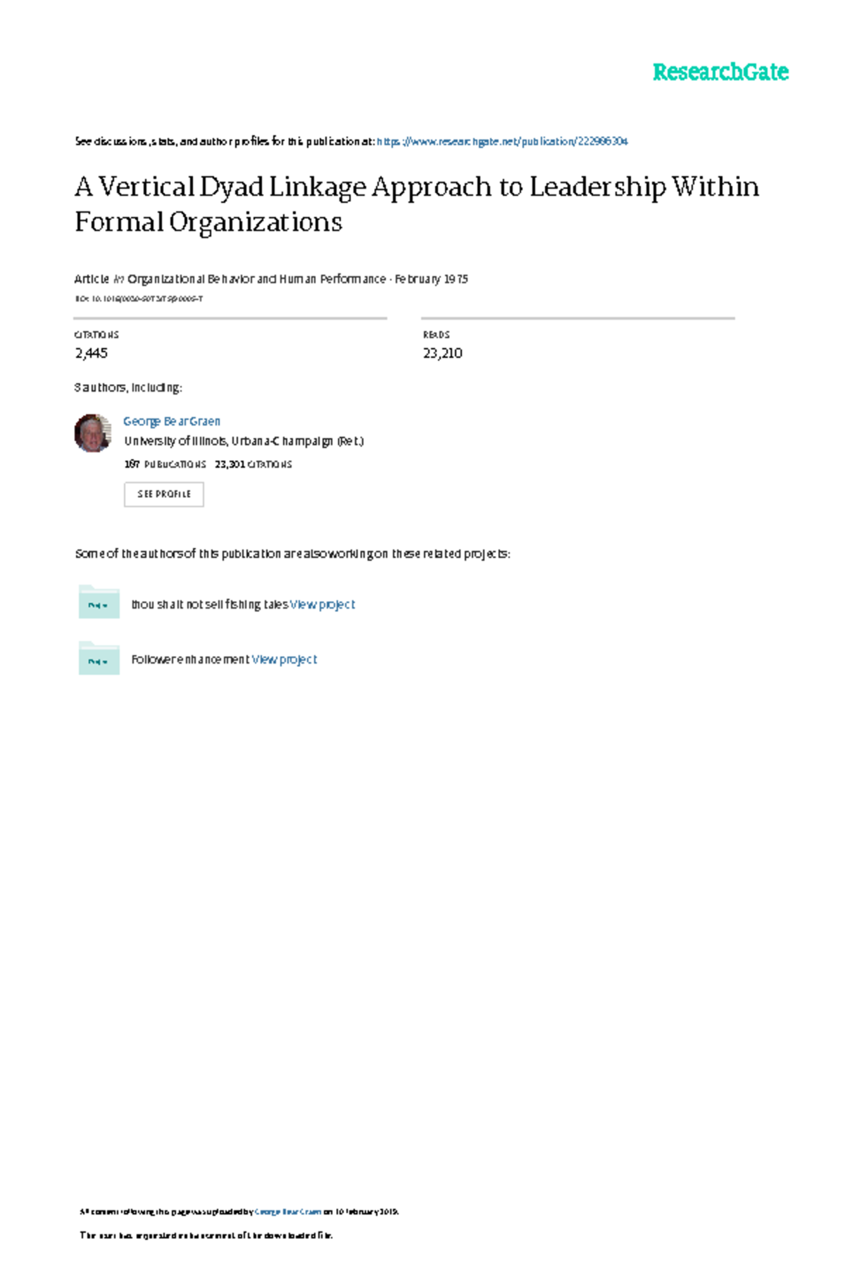 A Vertical Dyad Linkage Approach to Leadership Wit - See discussions ...
