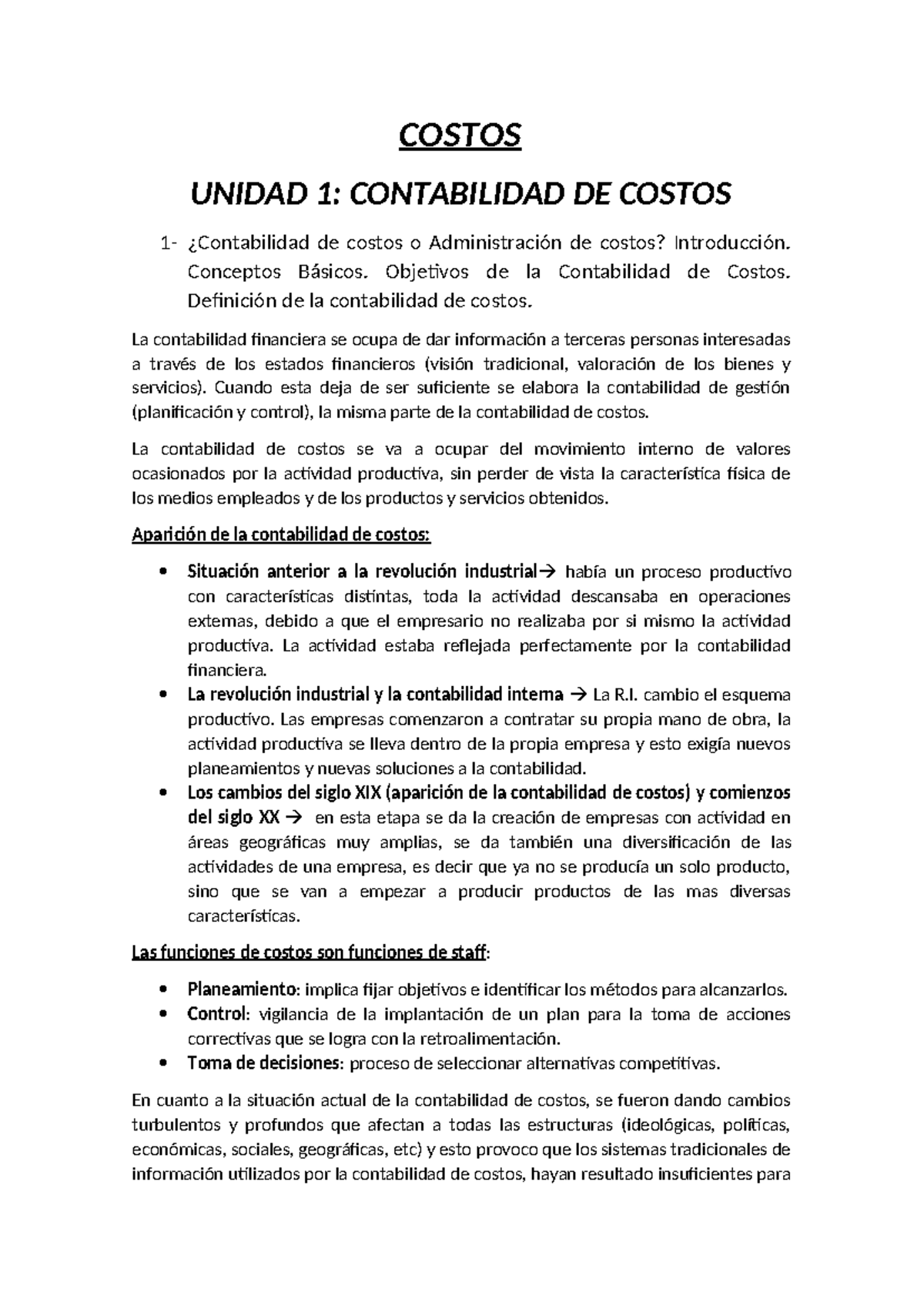 Costos - U1 - apunte u1 - COSTOS UNIDAD 1: CONTABILIDAD DE COSTOS 1 ...