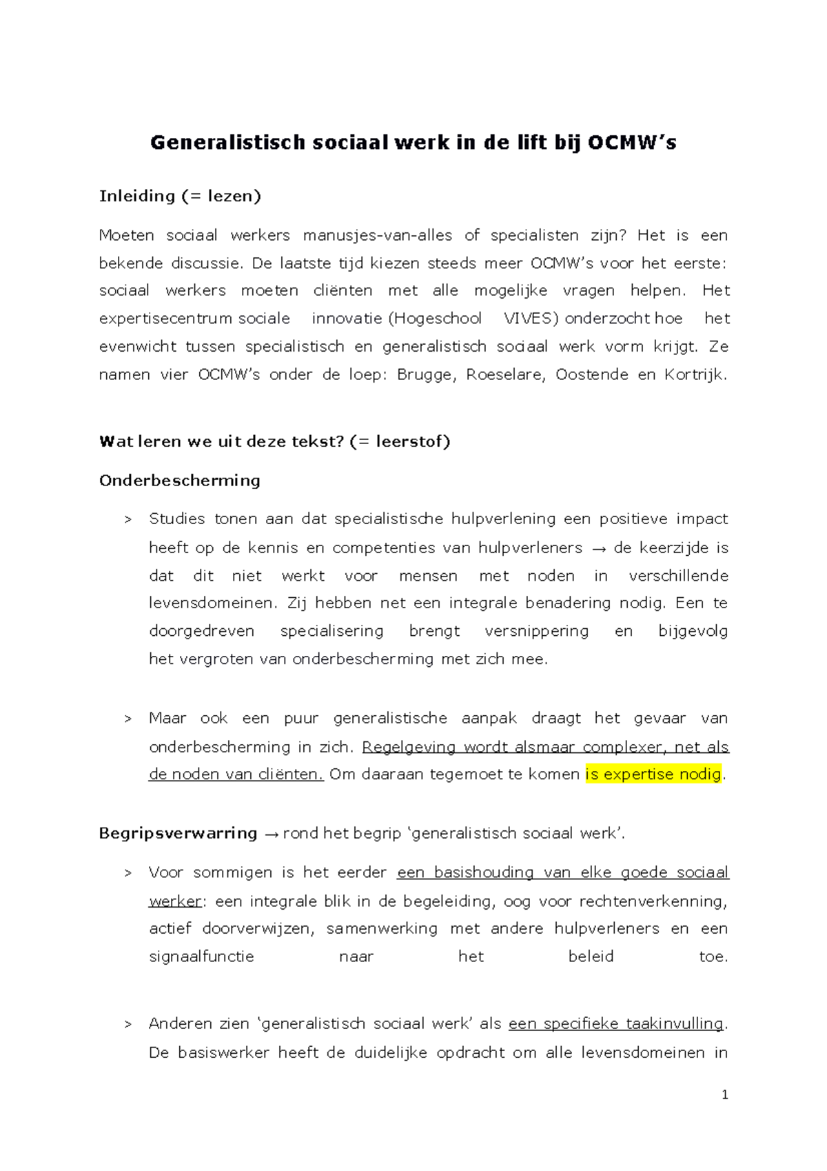 Tekst sociaal net. Generalistisch sociaal werk in de lift bij OCMW’s ...