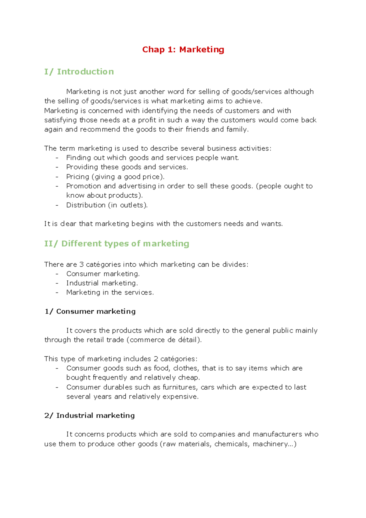 Chap1 Marketing eco US - Chap 1: Marketing I/ Introduction Marketing is ...