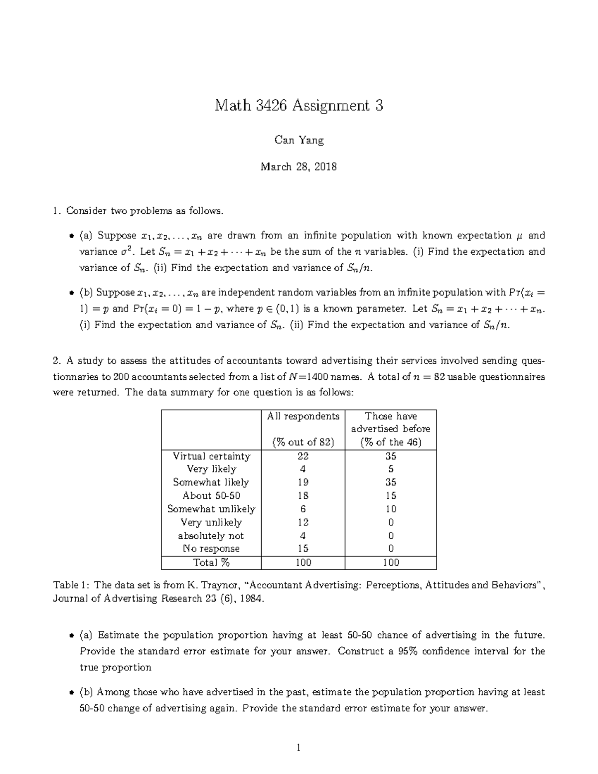 Hw3 2018 - Can Yang - Math 3426 Assignment 3 Can Yang March 28, 2018 1 ...