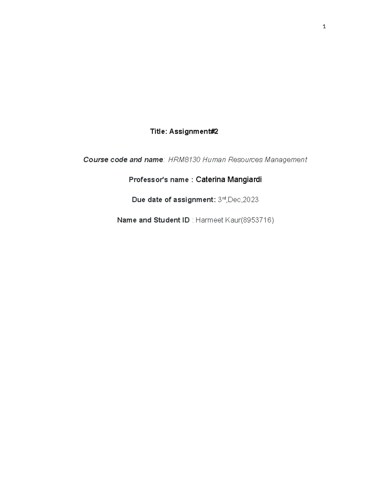 HRM Assignment 2 - Its Human Resorce Assignmnet no 2 - Title: Assignment# Course code and name ...