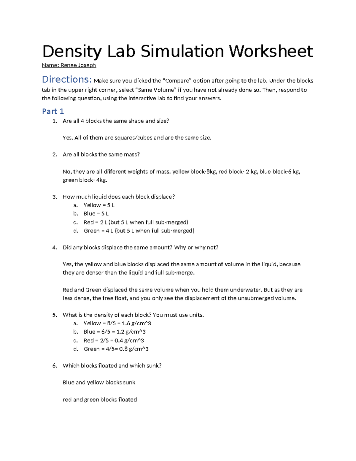 Density Lab Simulation Worksheet - Under the blocks tab in the upper ...