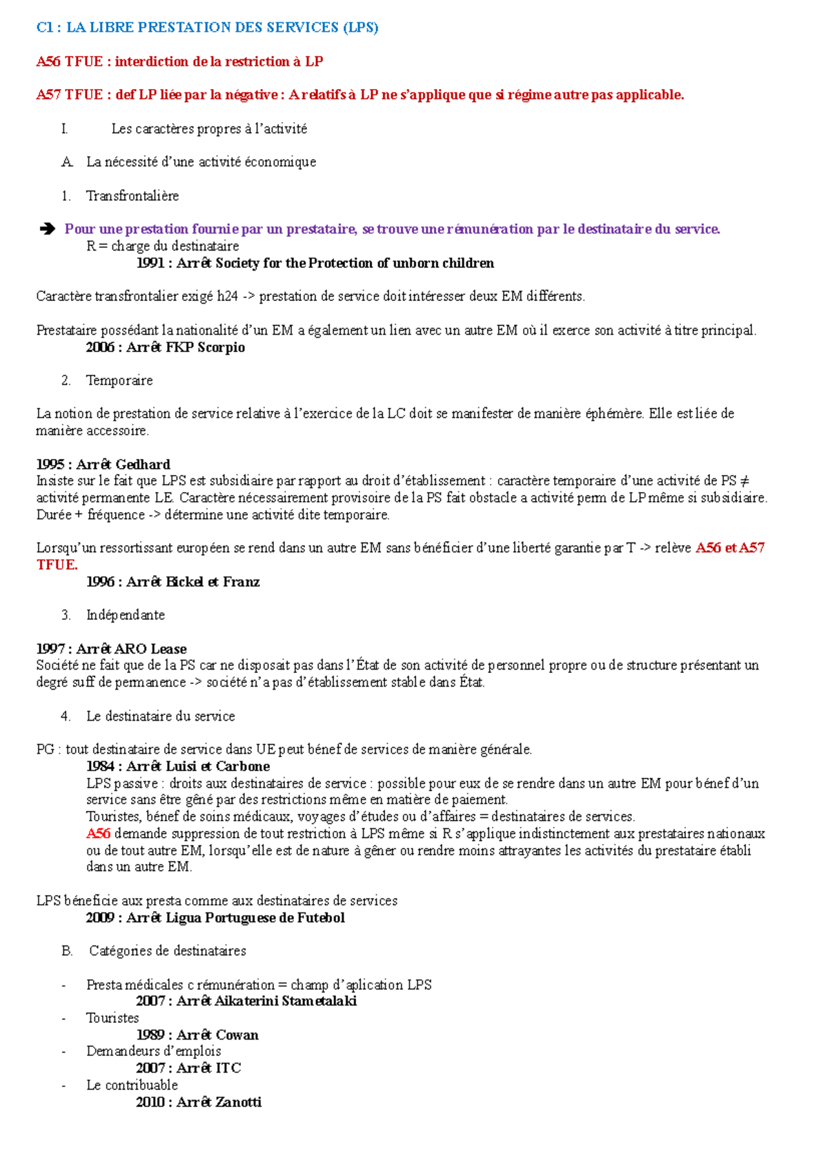 C1 Droit matériel de l'UE - C1 : LA LIBRE PRESTATION DES SERVICES (LPS ...
