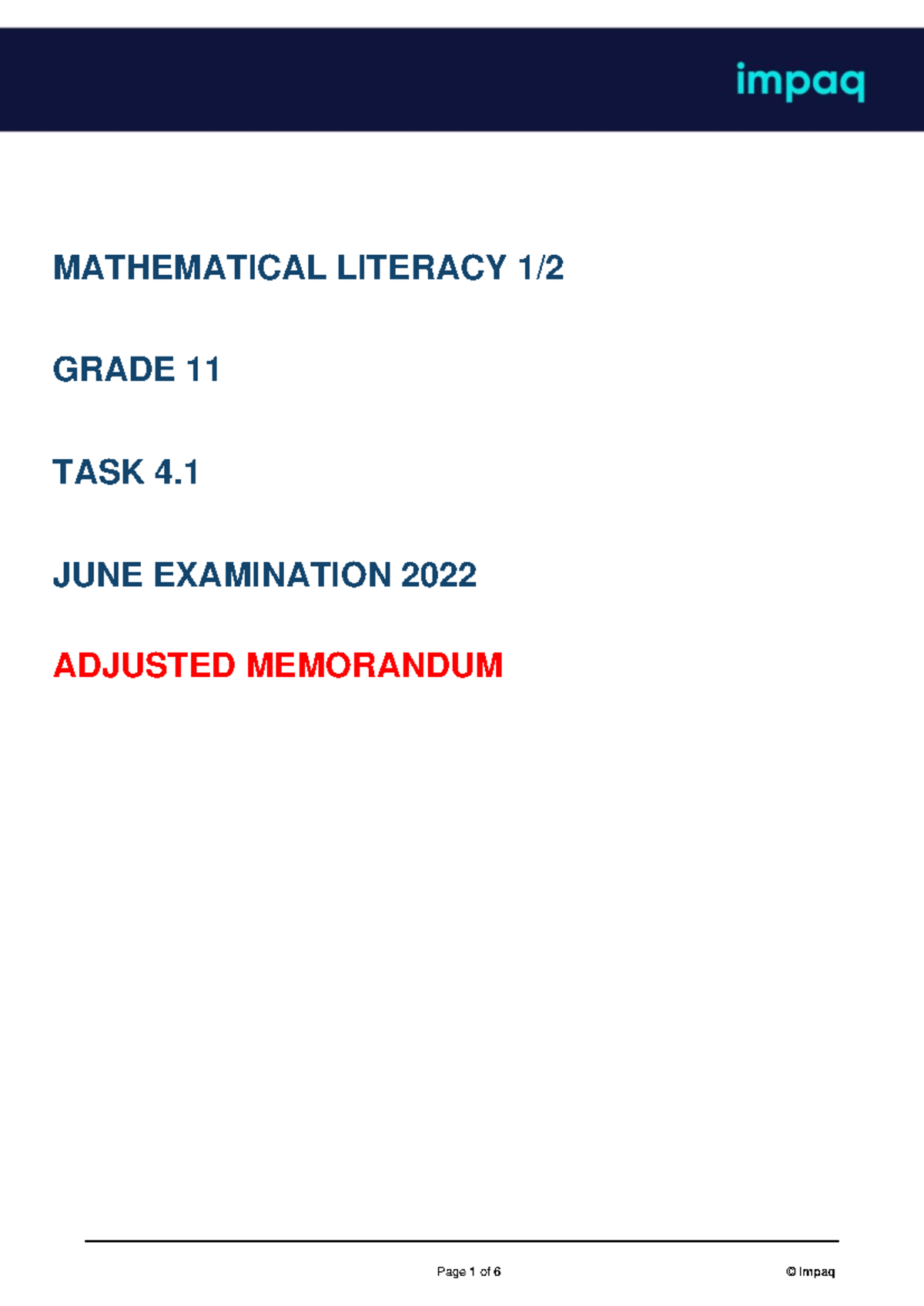 2022-ML-Grade 11-June Exam memorandum-Paper 1 - ADJUSTED MEMORANDUM ...