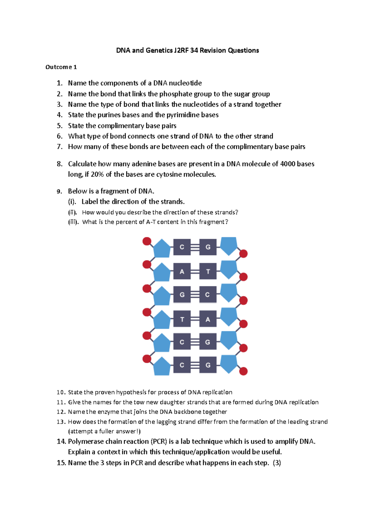 DNA and Genetics J2RF 34 Revision Questions QS - DNA and Genetics J2RF ...
