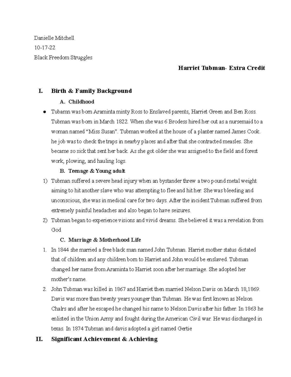 Harriet Tubman information - Danielle Mitchell 10-17- Black Freedom ...
