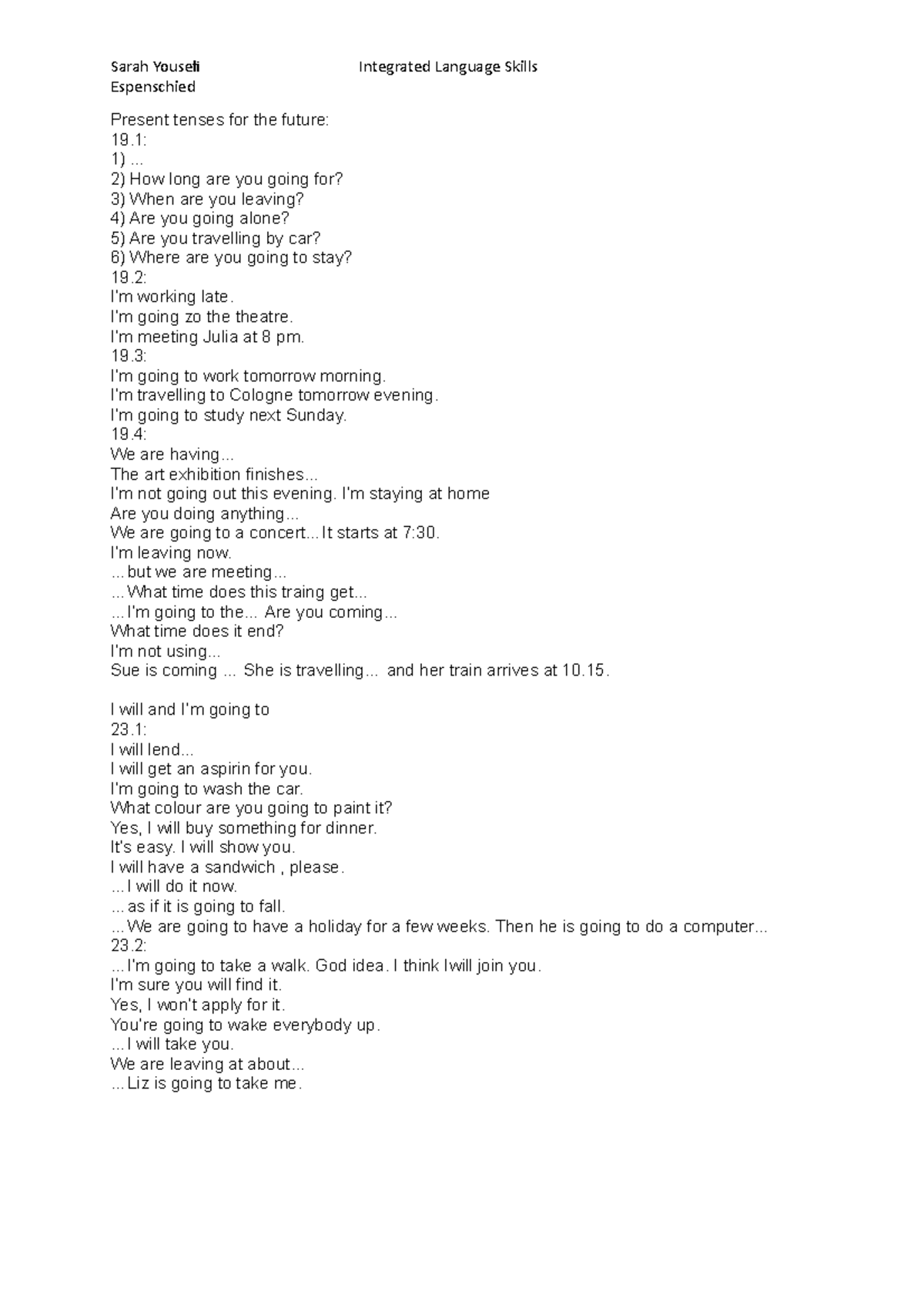 ILS will going - Sarah Yousefi Integrated Language Skills Espenschied ...