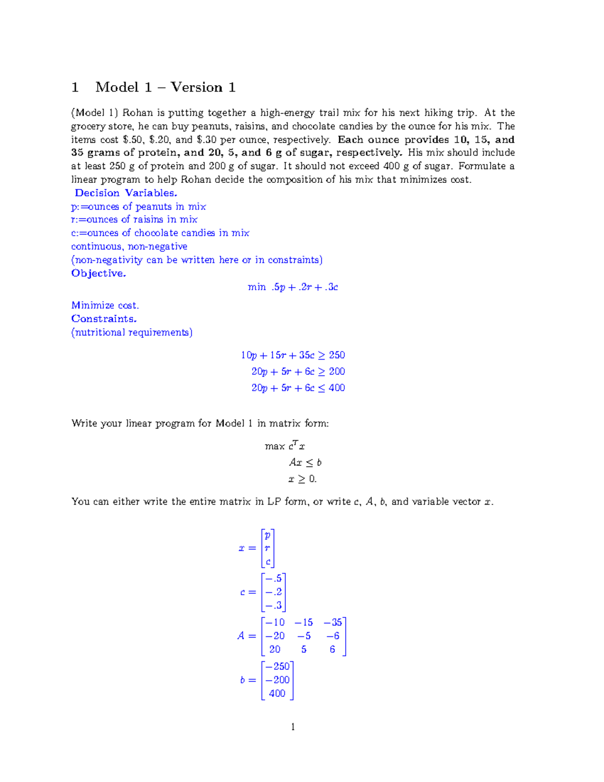 Quiz 1 solutions - 1 Model 1 – Version 1 (Model 1) Rohan is putting ...