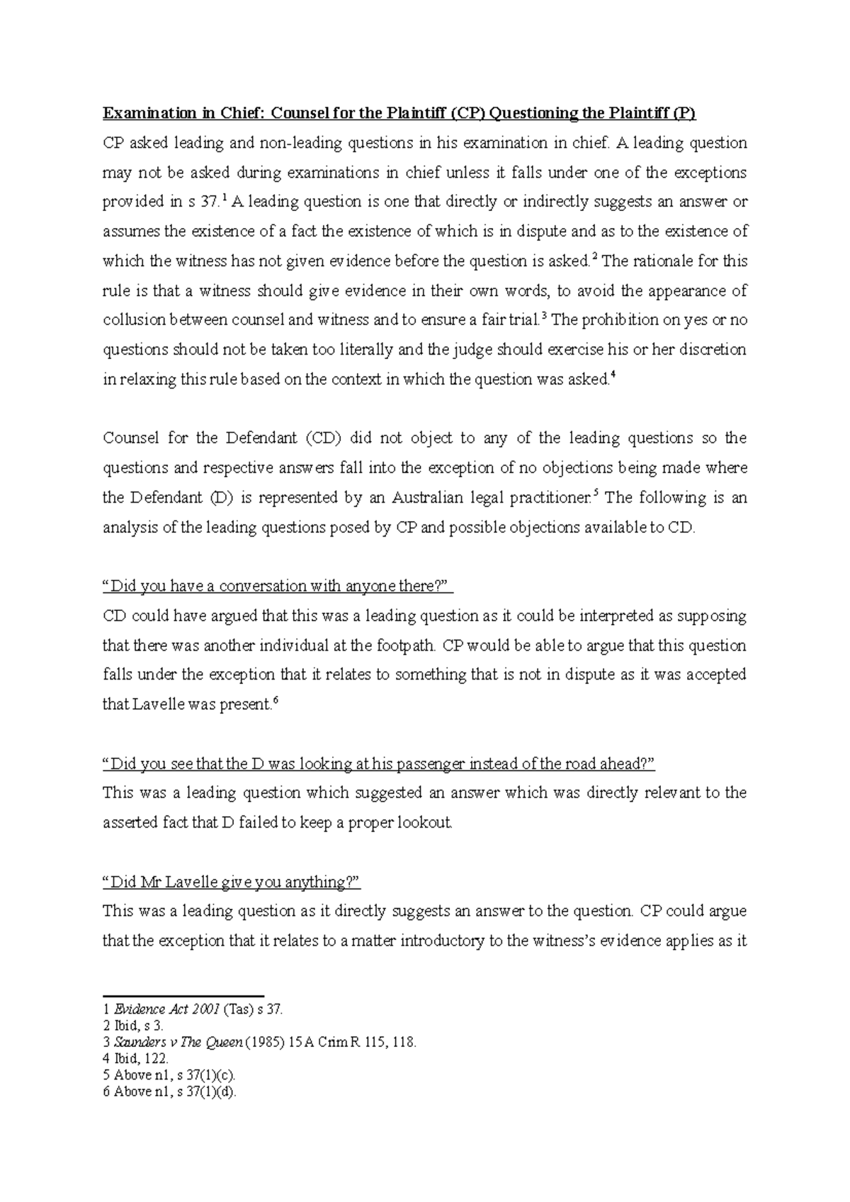 Court Report and Alternative Assessment - Examination in Chief: Counsel ...