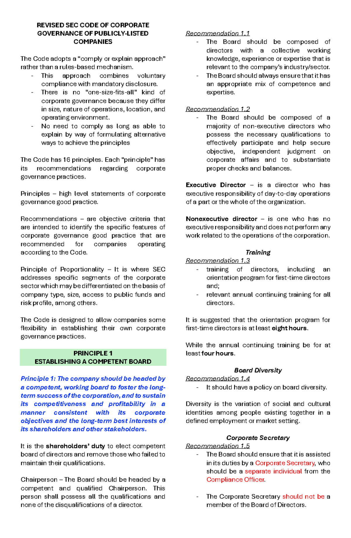 SEC Code of Governance Discussion Outline - REVISED SEC CODE OF ...