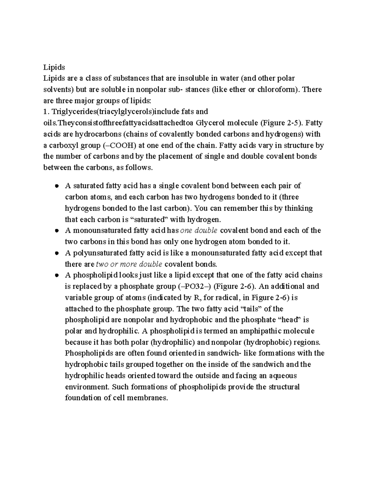 Lipids Bio Textbook ote summaries part three - Lipids Lipids are a ...