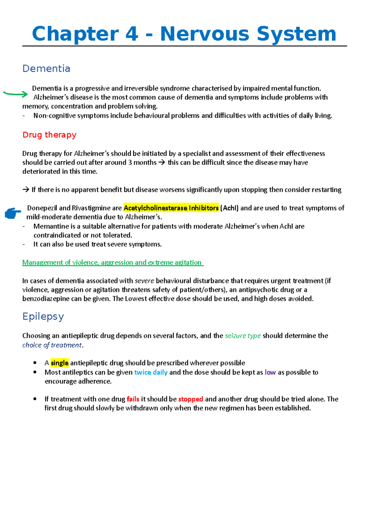 Chapter 4 - Nervous System - Chapter 4 - Nervous System Dementia ...