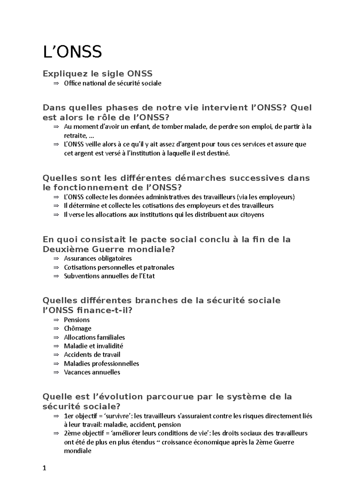 L'onss - examen vragen hierover - L’ONSS Expliquez le sigle ONSS Office ...