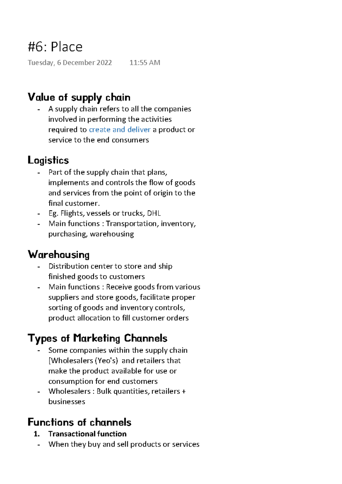 6 Place - Module: Fundamentals Marketing - A supply chain refers to all ...