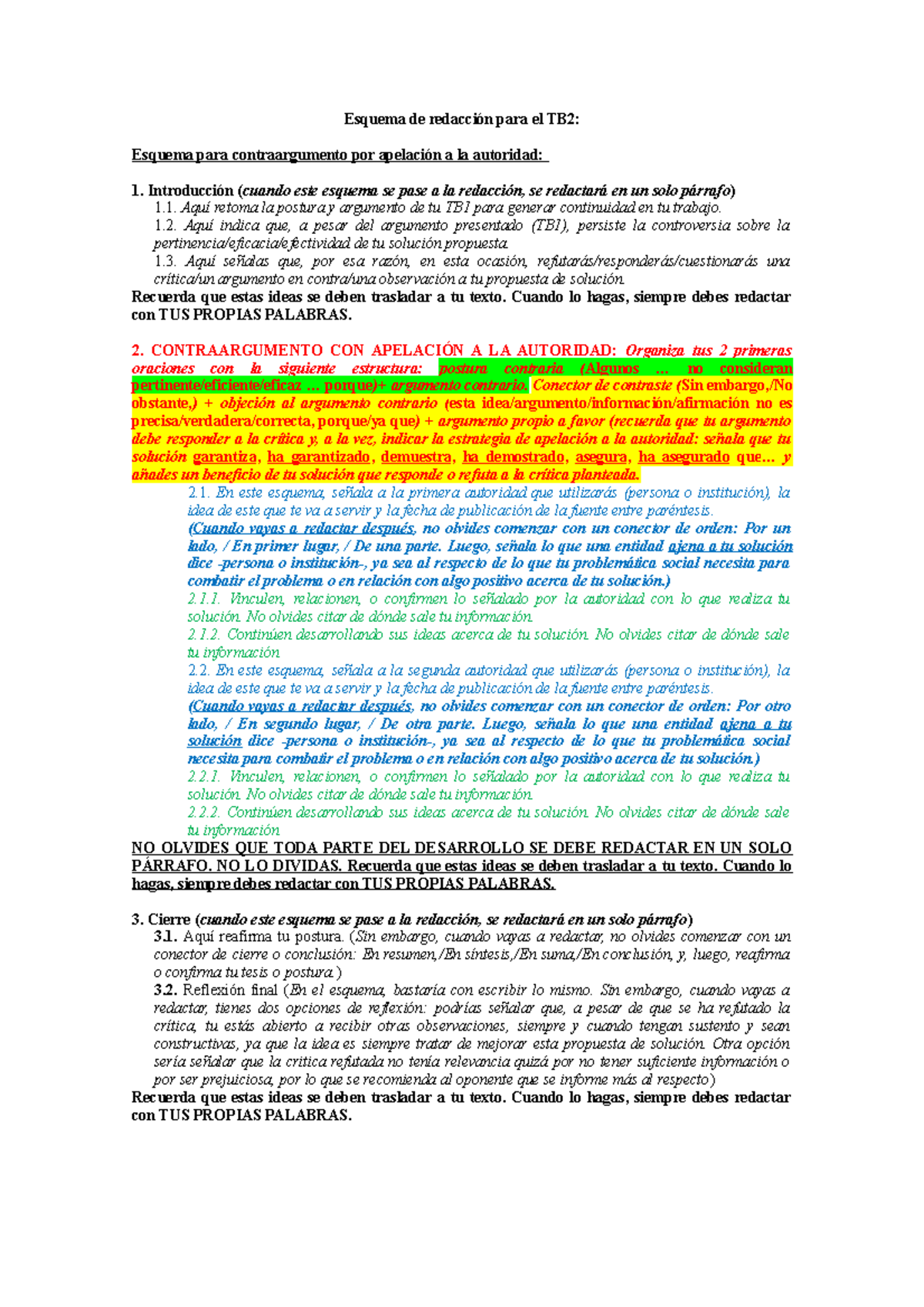 GUÍA Y Consejos PARA EL Esquema Y LA Redacción DEL TB2 - Esquema de redacción para el TB2 ...
