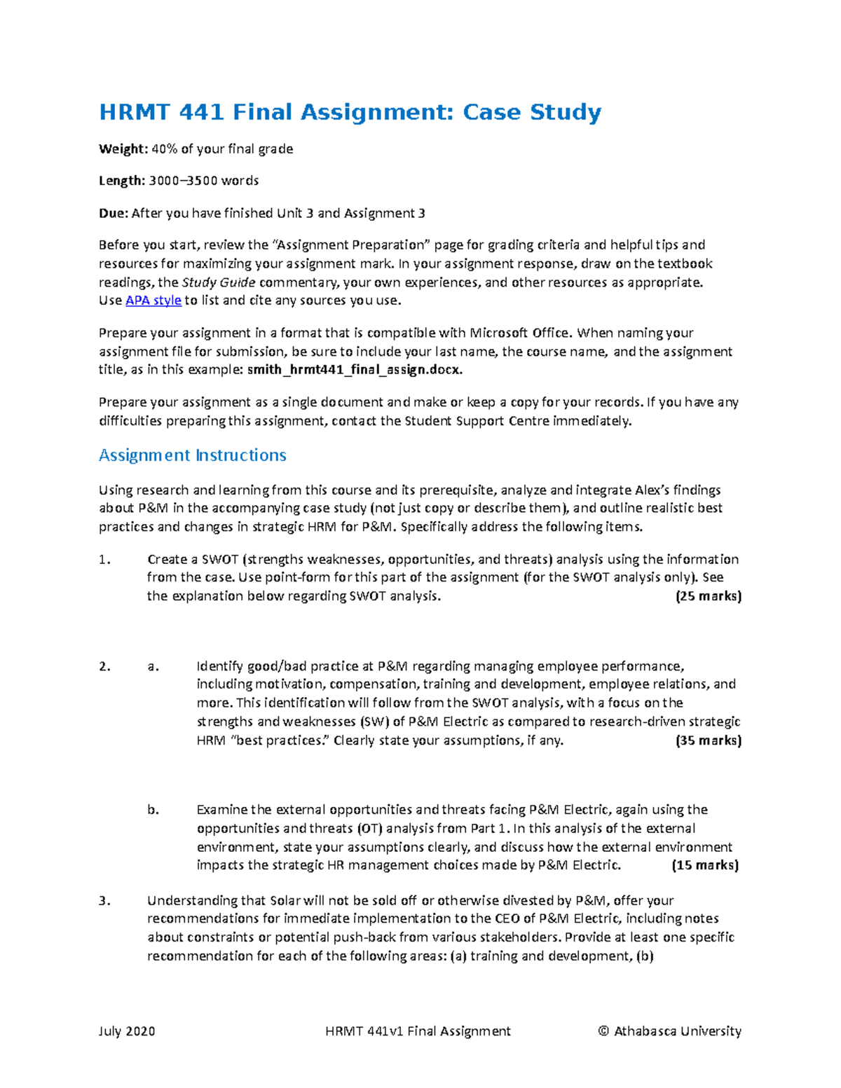 HRMT 441 Final Assignment: Case Study Analysis - Studocu