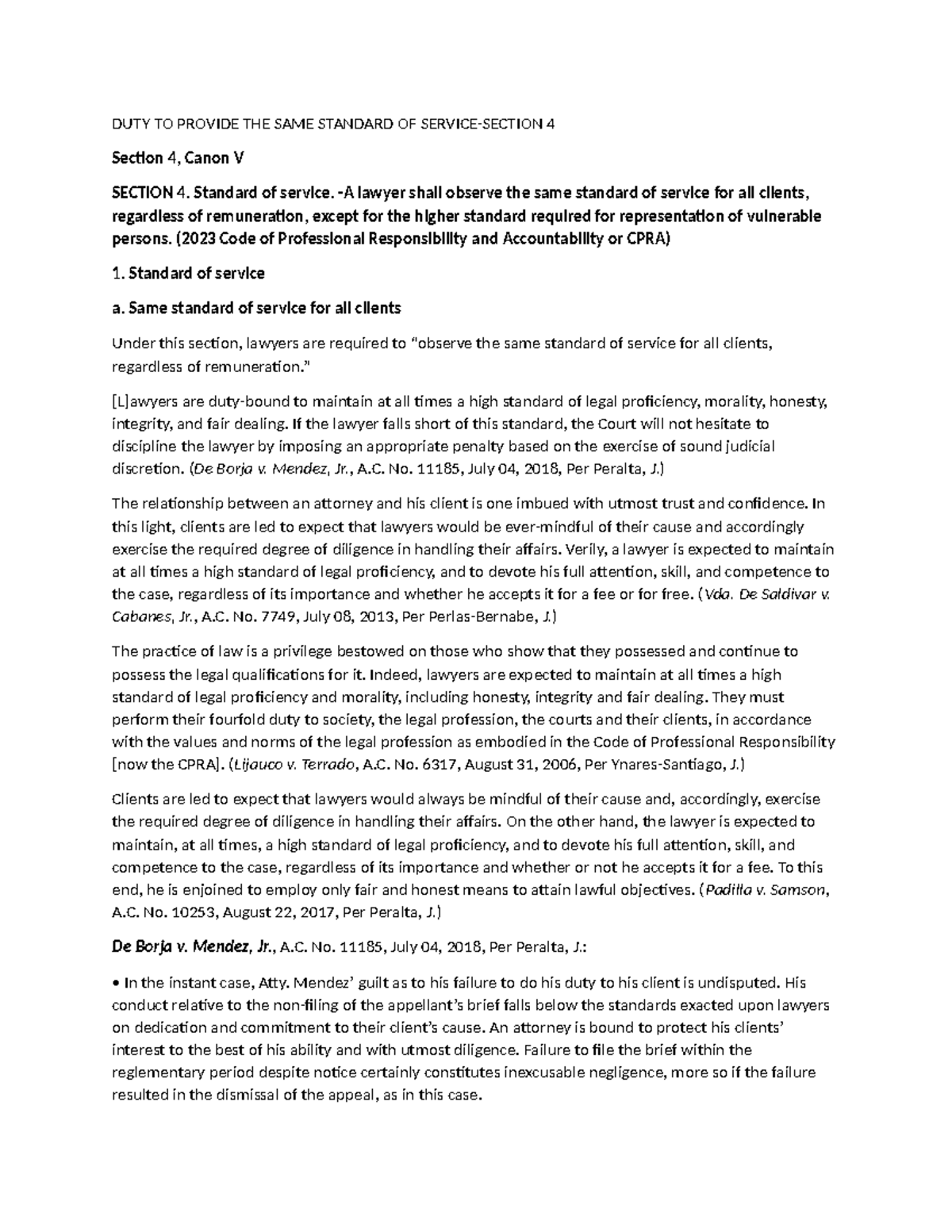 Canon 5 - DUTY TO PROVIDE THE SAME STANDARD OF SERVICE-SECTION 4 ...