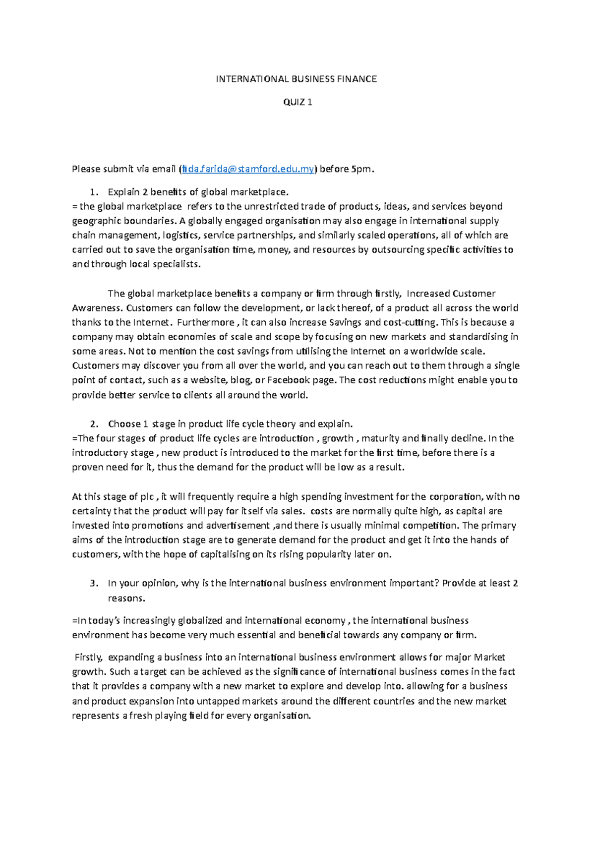 IBF QUIZ 1 21MAR22 - INTERNATIONAL BUSINESS FINANCE QUIZ 1 Please ...