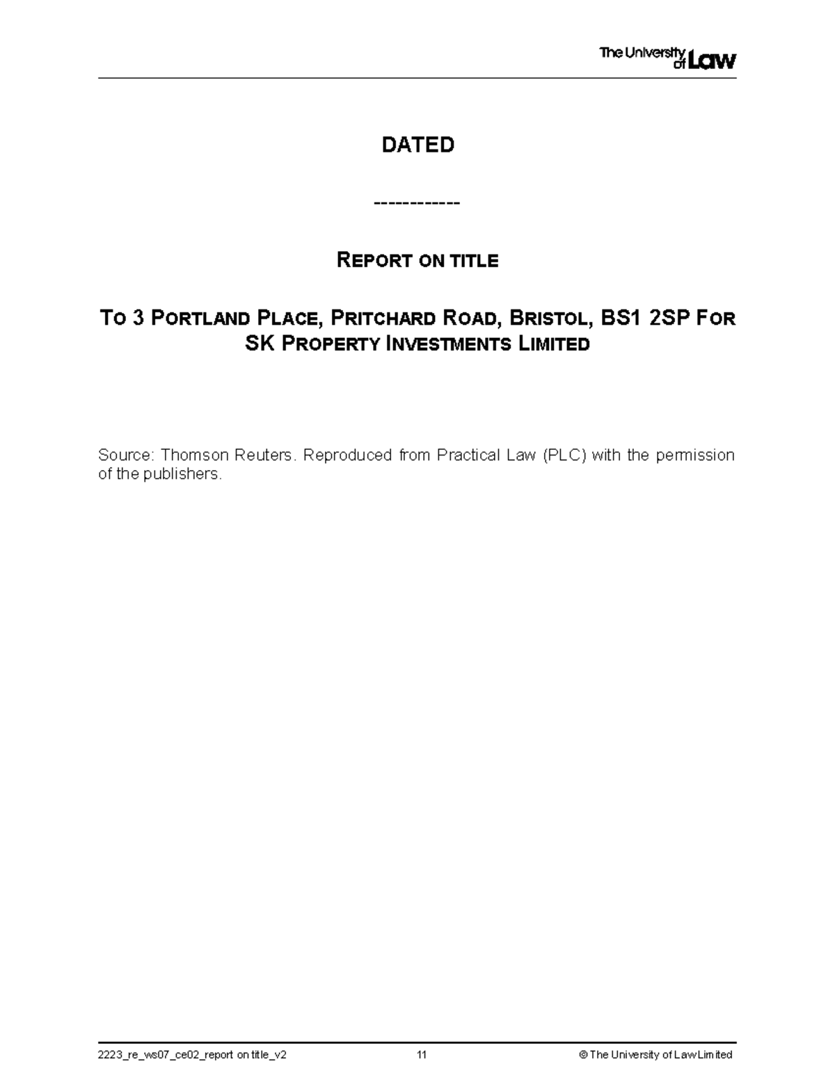 2223 re ws07 ce02 report on title v2 - DATED - REPORT ON TITLE TO 3 ...