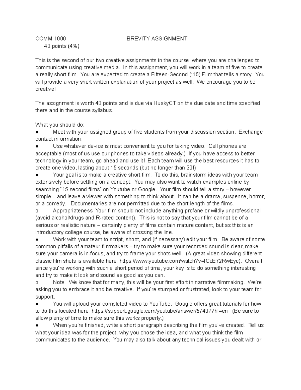 COMM 1000 Brevity Assignment - COMM 1000 BREVITY ASSIGNMENT 40 points (4%) This is the second of ...