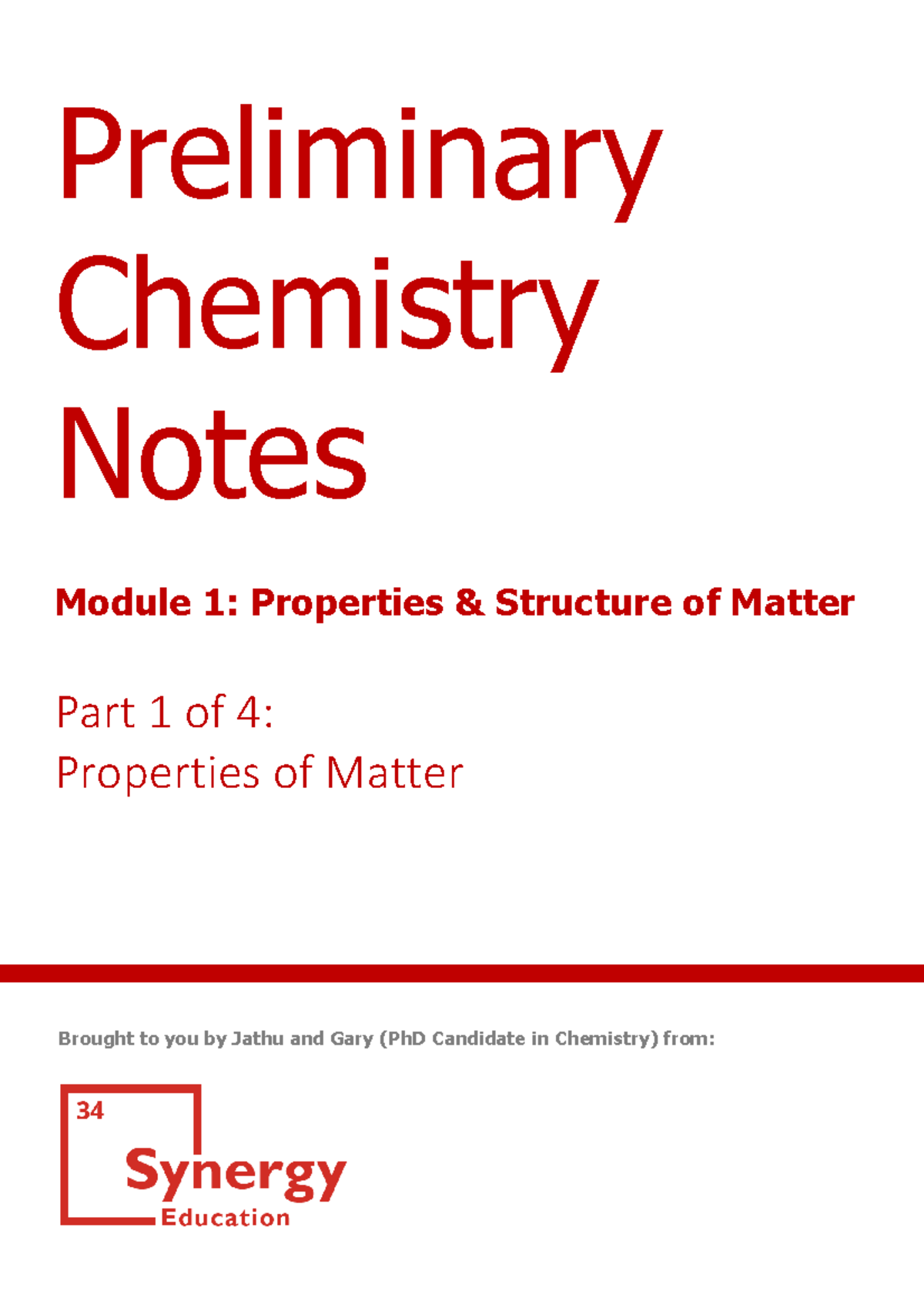 Year 11 Chemistry PSOM Part 1 - Written by HSC Synergy Education 2018 for every HSC Chemistry ...