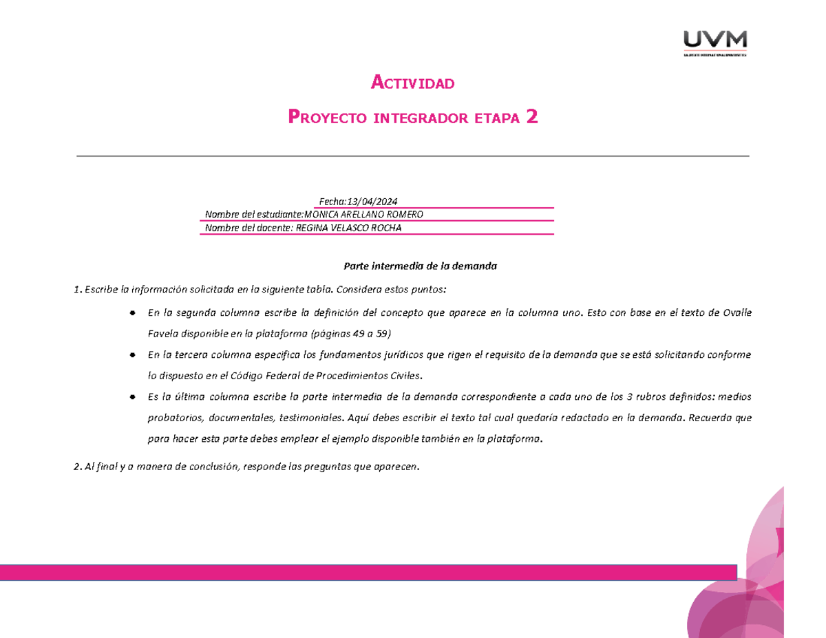 ACTIVIDAD PROYECTO INTEGRADOR ETAPA 2 - ACTIVIDAD PROYECTO INTEGRADOR ETAPA 2 Fecha:13/04 ...