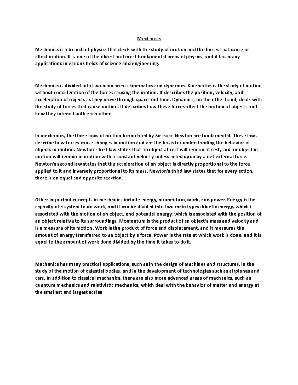 Mechanics - Physics mechanism concept - Mechanics Mechanics is a branch ...