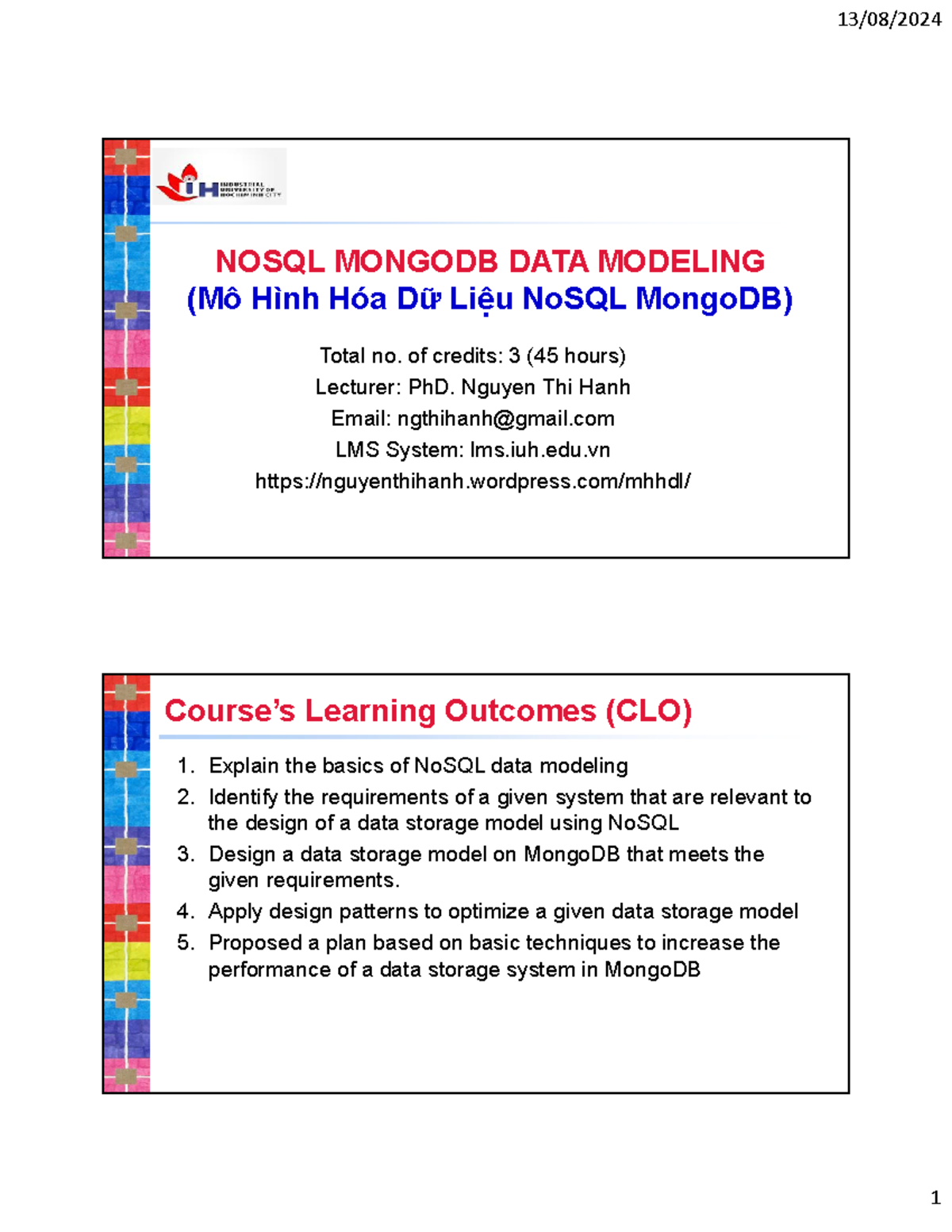 00 Chapter Overview Subject 1308 1 Nosql Mongodb Data Modeling Mô