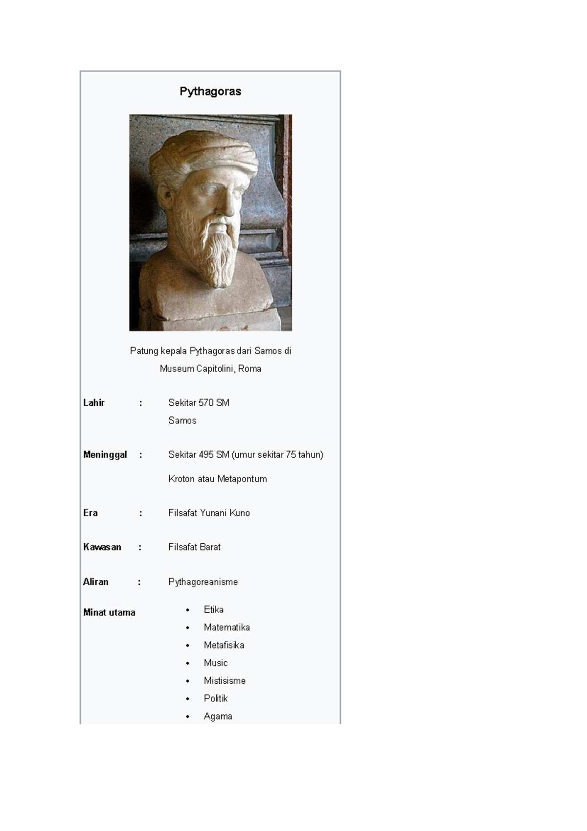 Pythagoras - filsafat phytagoras - Pythagoras Patung kepala Pythagoras ...