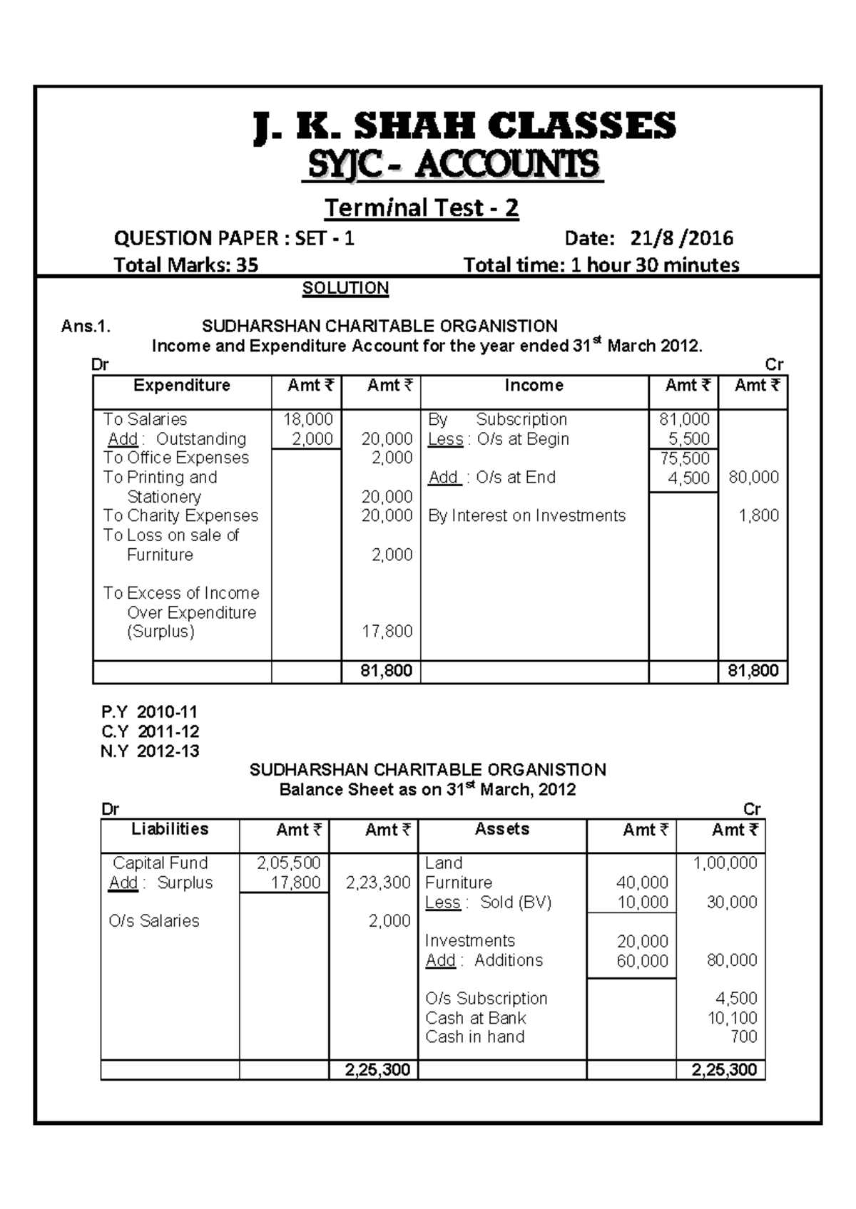 Solution SET - 1 - Sssssse - J. K. SHAH CLASSES Terminal Test - 2 ...