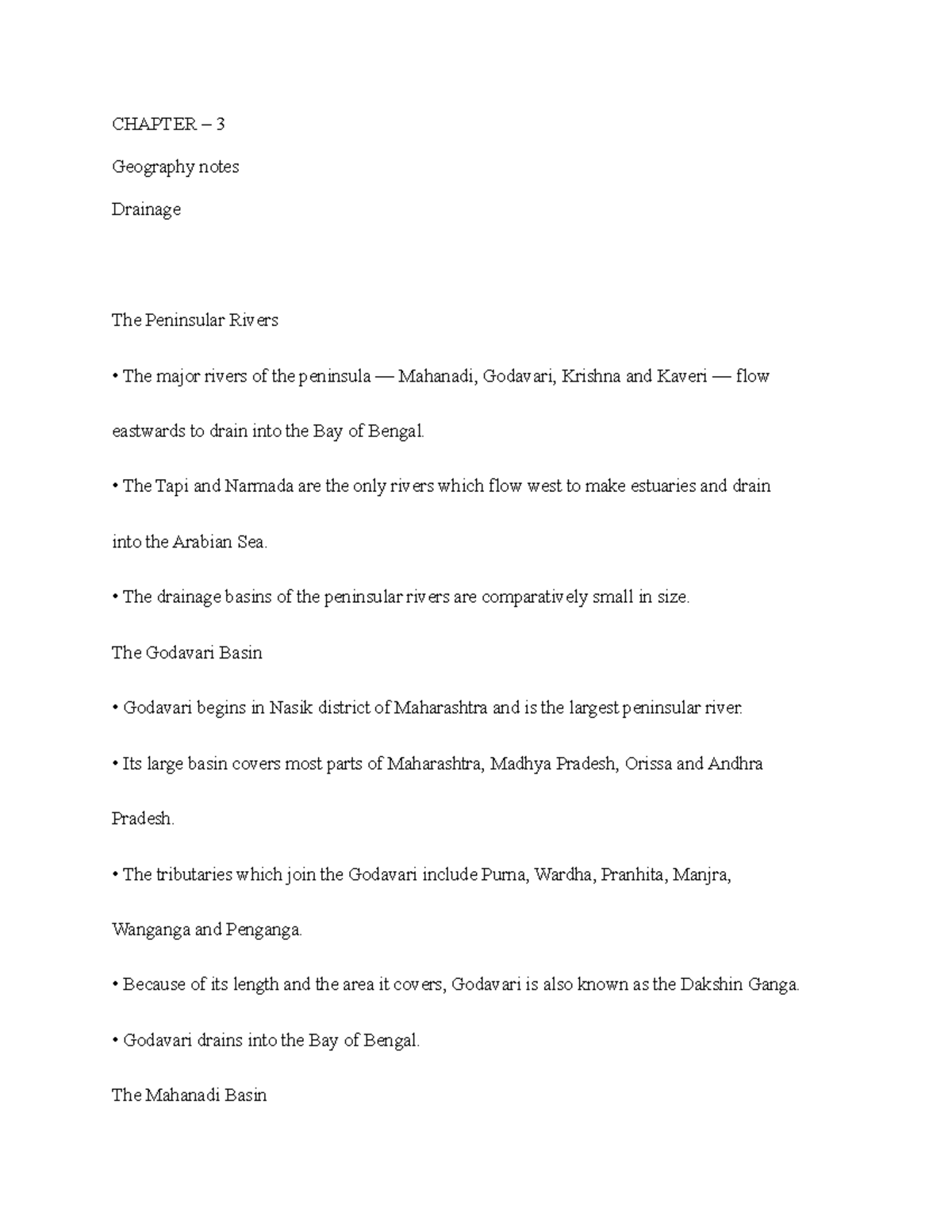 Chapter – 3 Geography Notes 3 - CHAPTER – 3 Geography notes Drainage ...