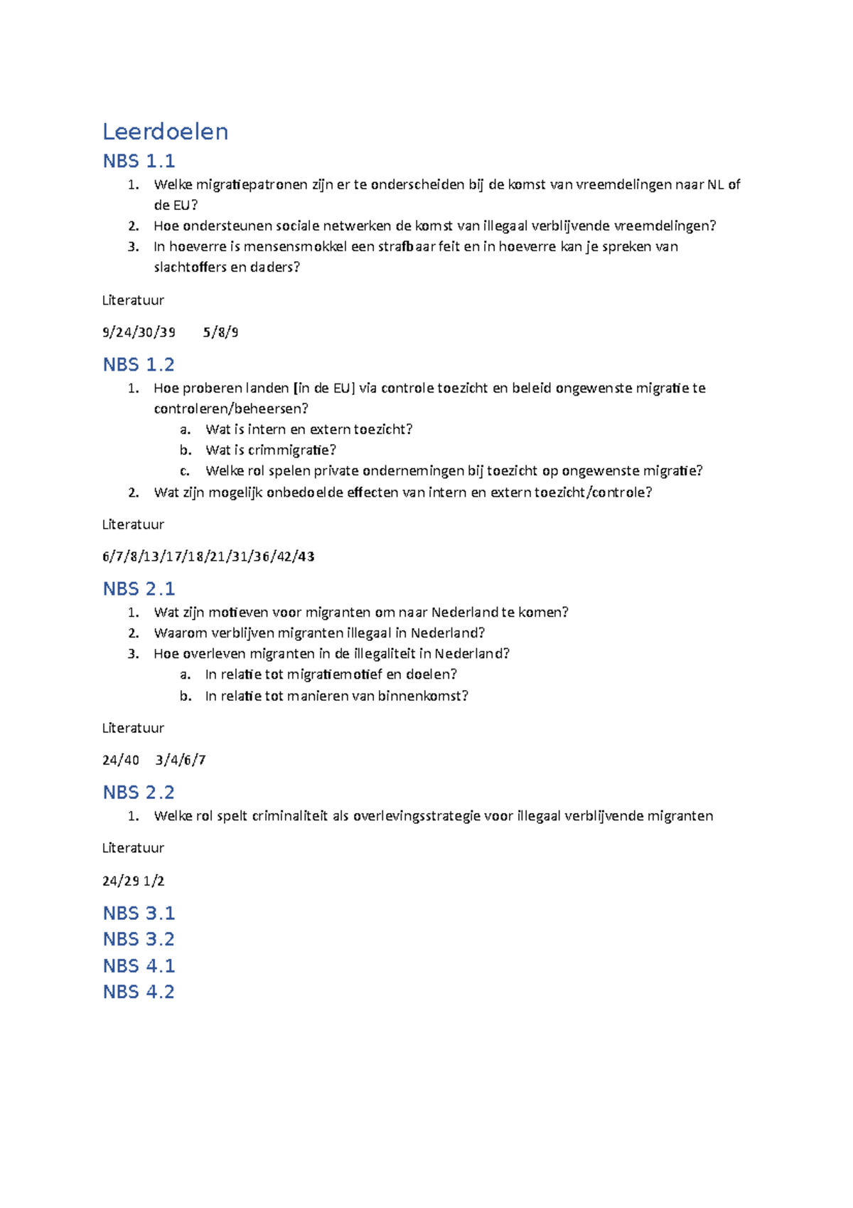 Uitwerking leerdoelen probleem 1.1 en 1.2 - Leerdoelen NBS 1. Welke migratiepatronen zijn er te ...