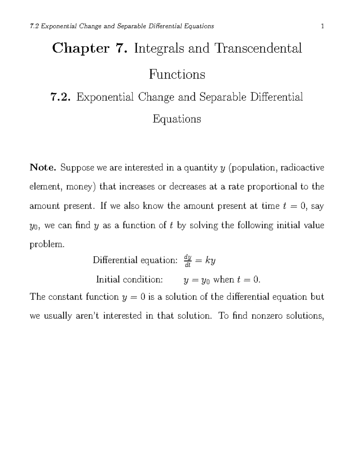 Exponential Change and Separable Differential Equations - Chapter 7 ...
