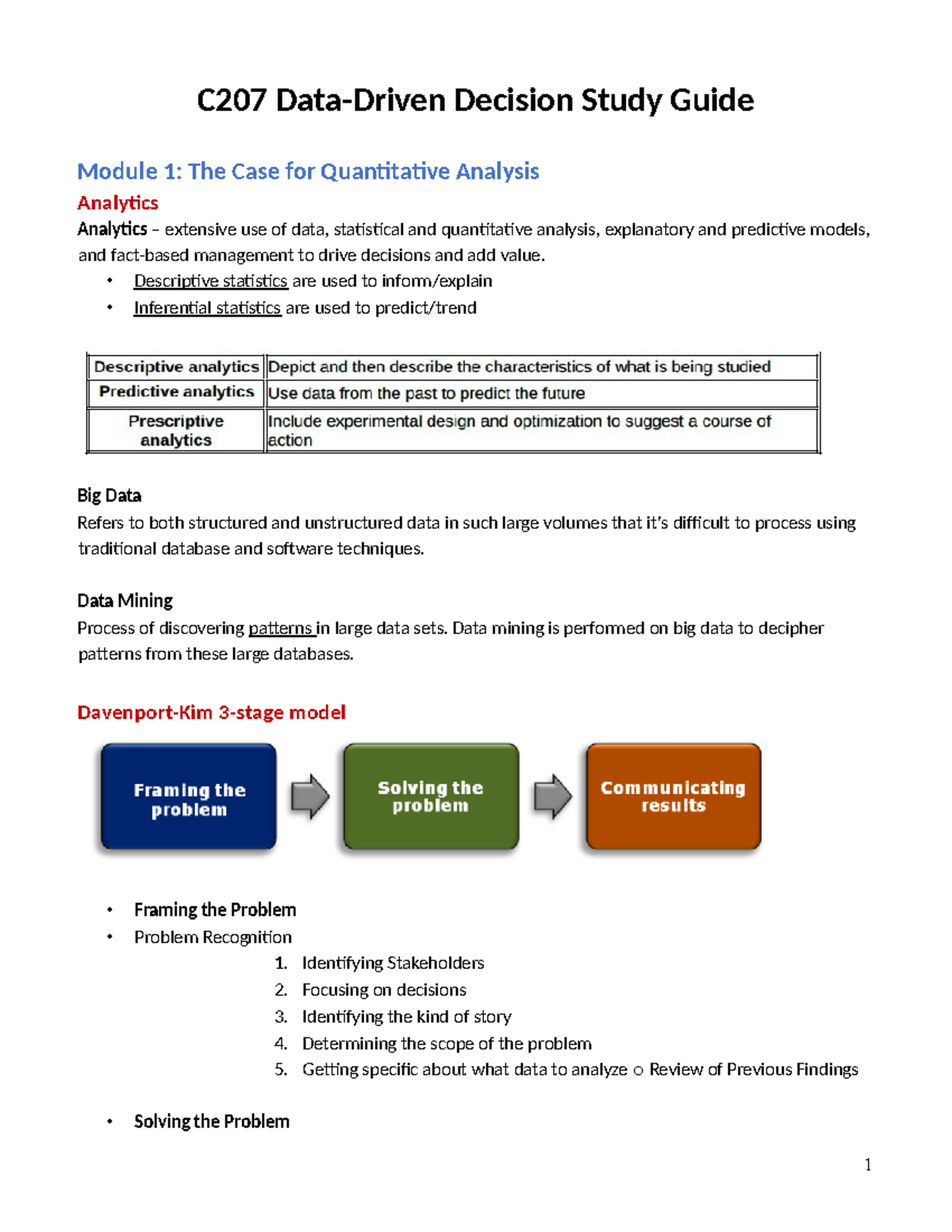C207 Study Guide - C207 Data-Driven Decision Study Guide Module 1: The ...