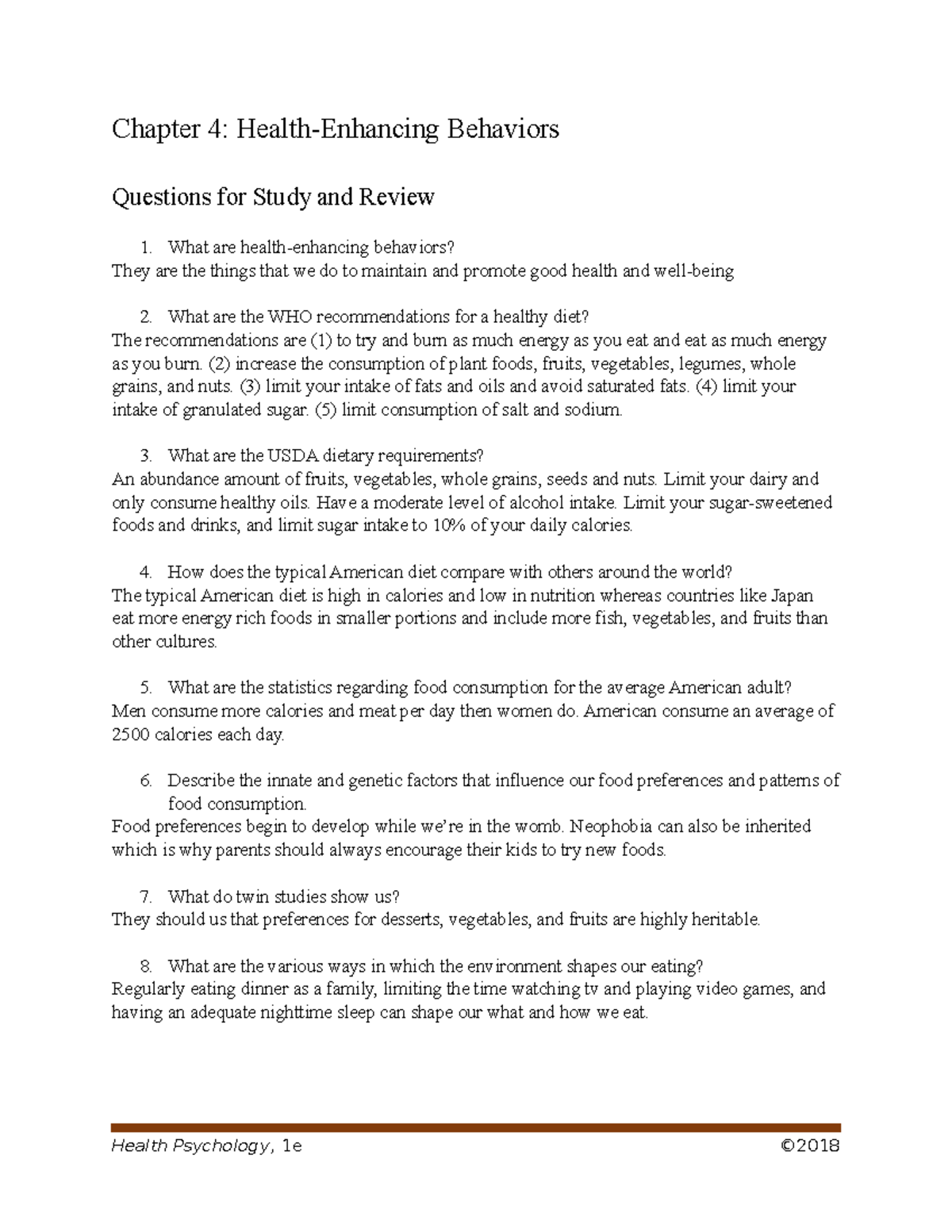 Frazier 1e review ch04 - Chapter 4: Health-Enhancing Behaviors ...