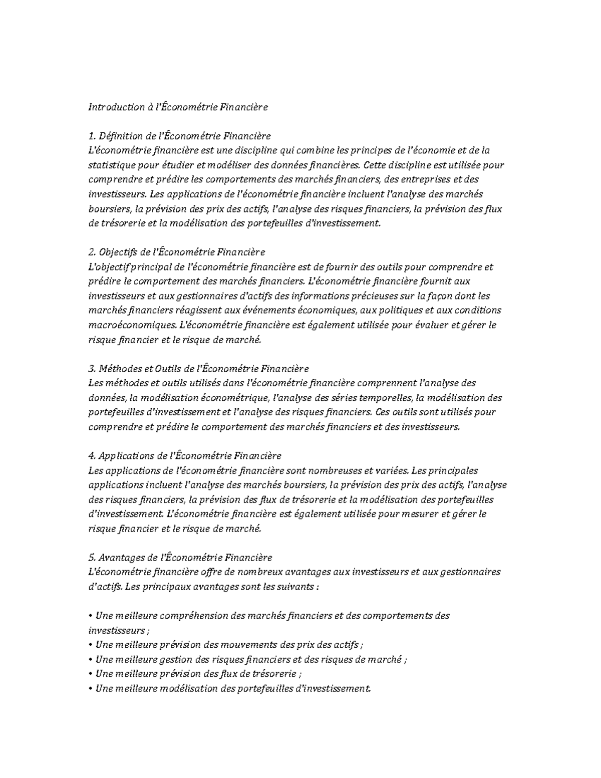 Financial Econometrics note study - Introduction à l'Économétrie ...