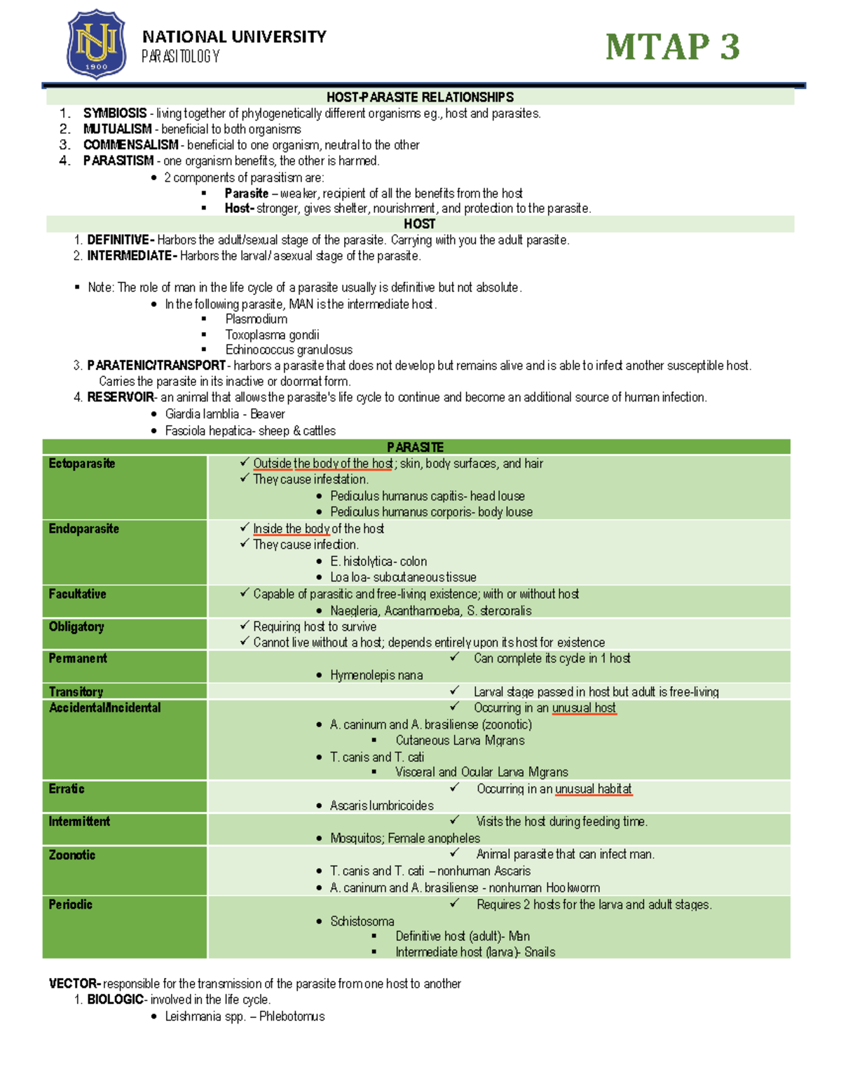 Parasitology-MTAP-3 - para - PARASITOLOGY MTAP 3 HOST-PARASITE ...