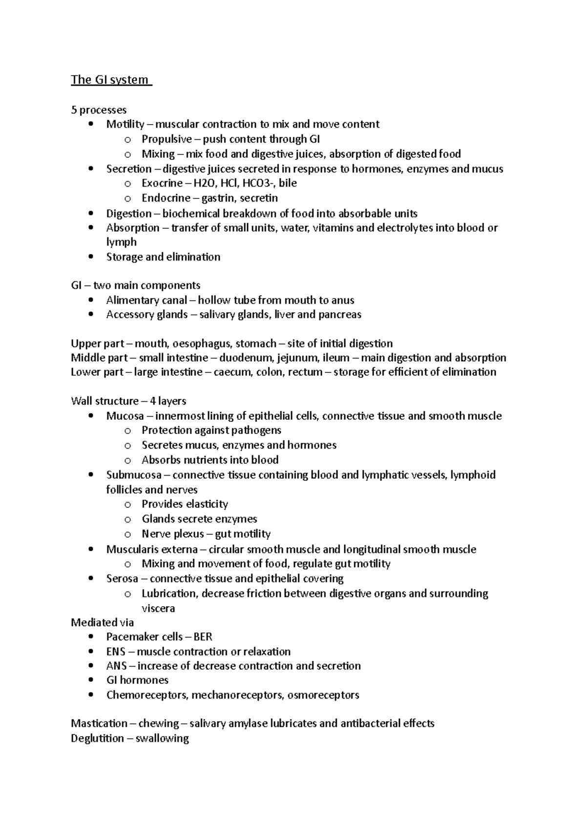The GI system - lecture revision notes - The GI system 5 processes ...