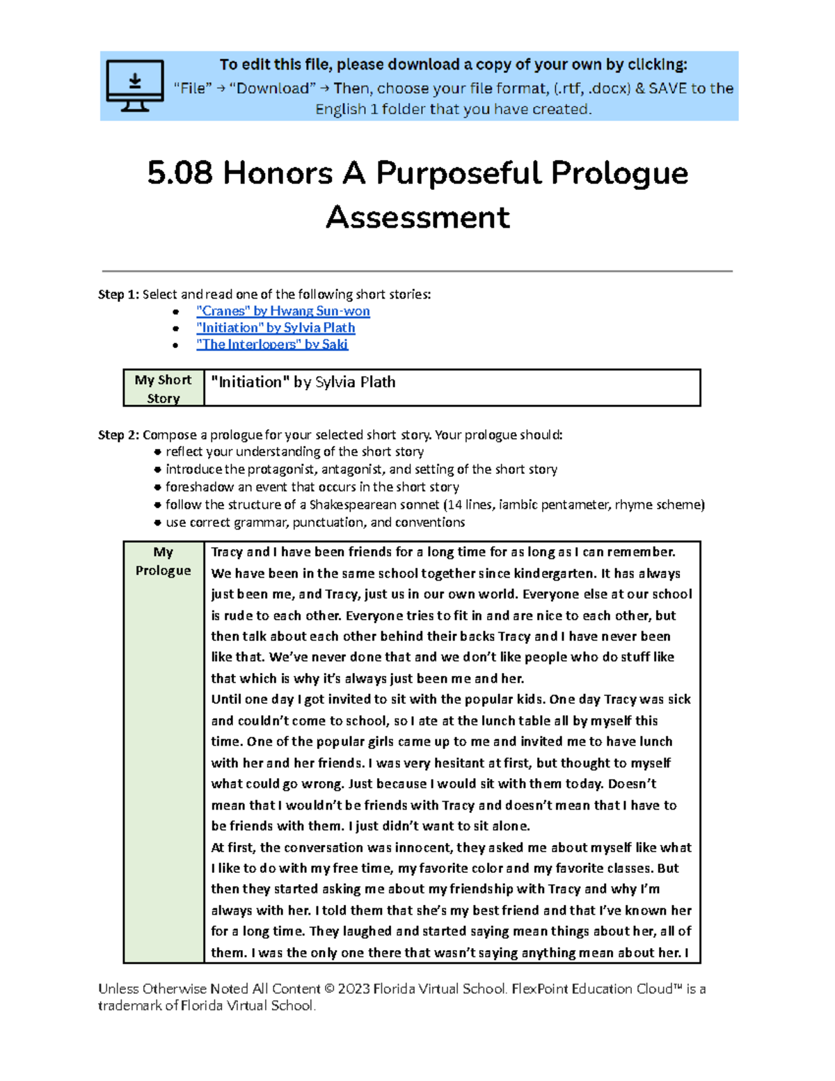 5.08 Honors A Purposeful Prologue - 5 Honors A Purposeful Prologue ...