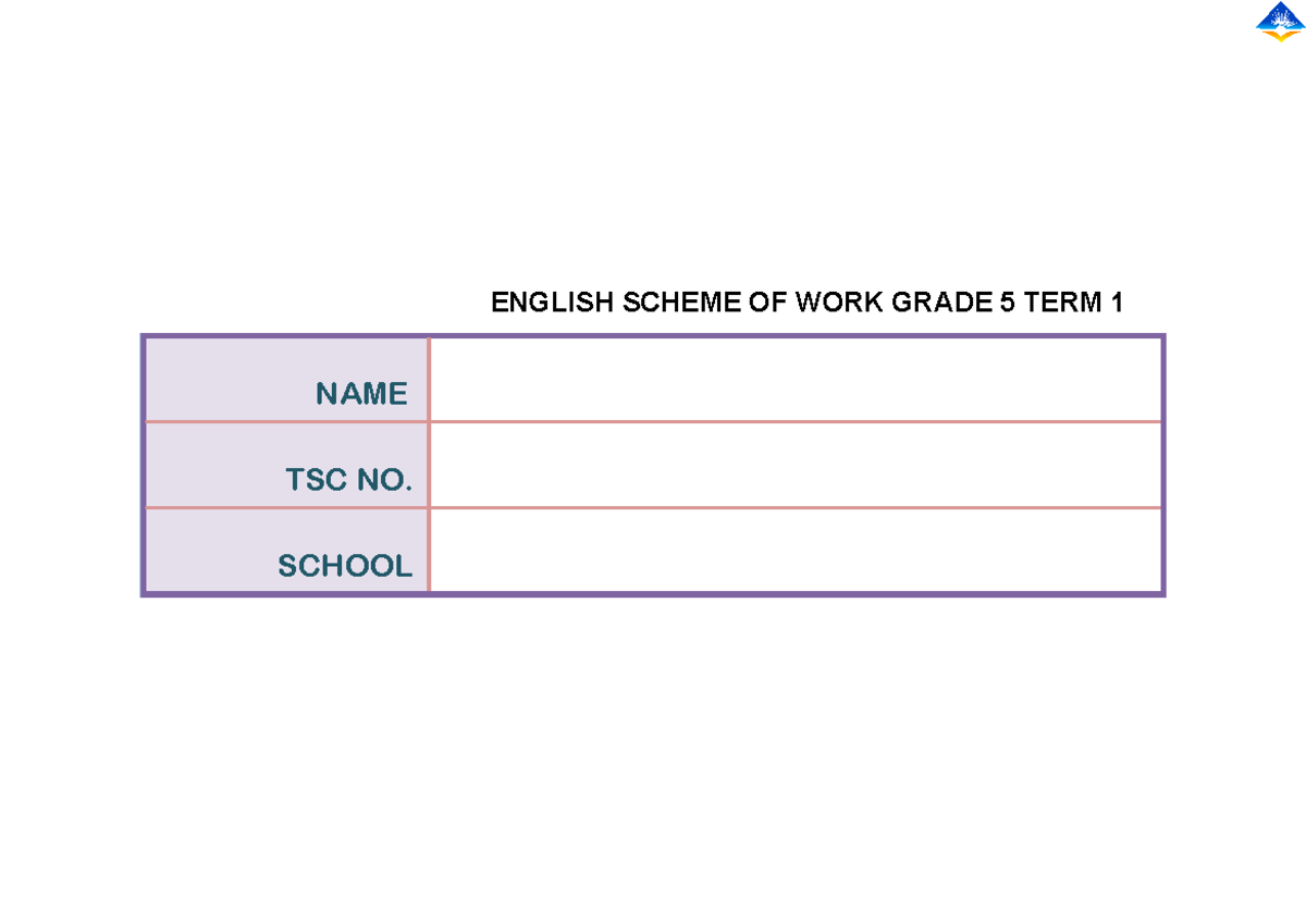 ENG Grade 5 TERM 1 - Schemes - SCHOOL TSC NO. NAME W k L s n Strand ...