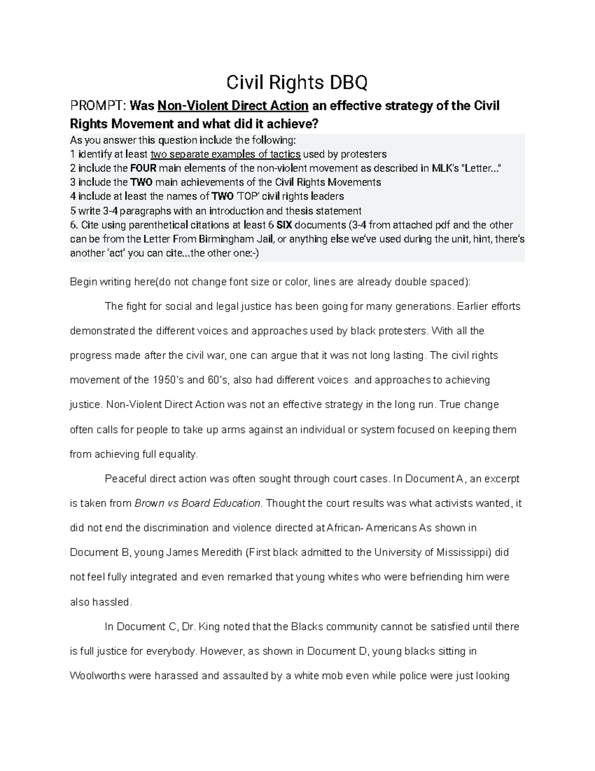 Q4 Civil Rights DBQ Lecture Notes - Civil Rights DBQ PROMPT: WasNon ...