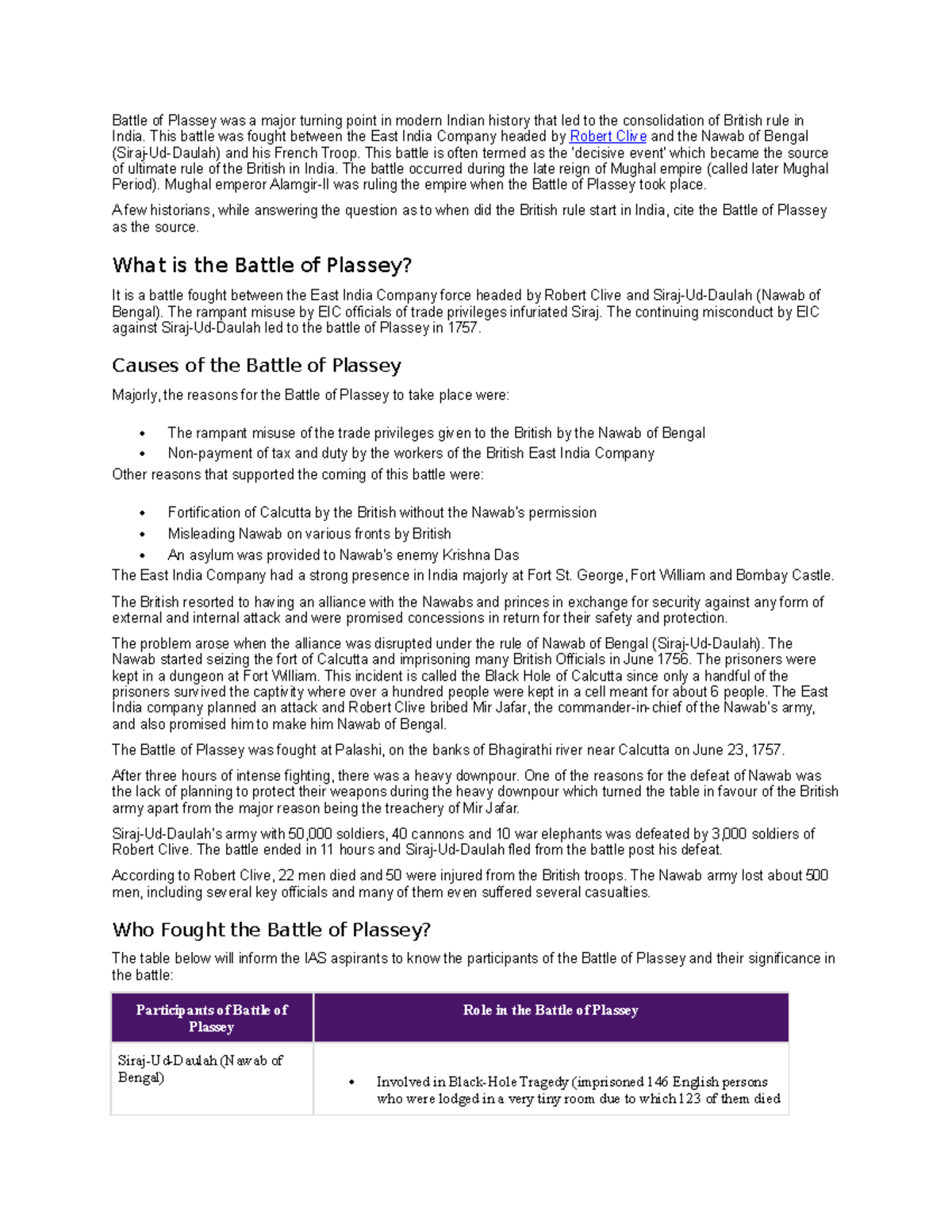 Battle of Plassey - Lecture notes - History of Medieval India - Studocu