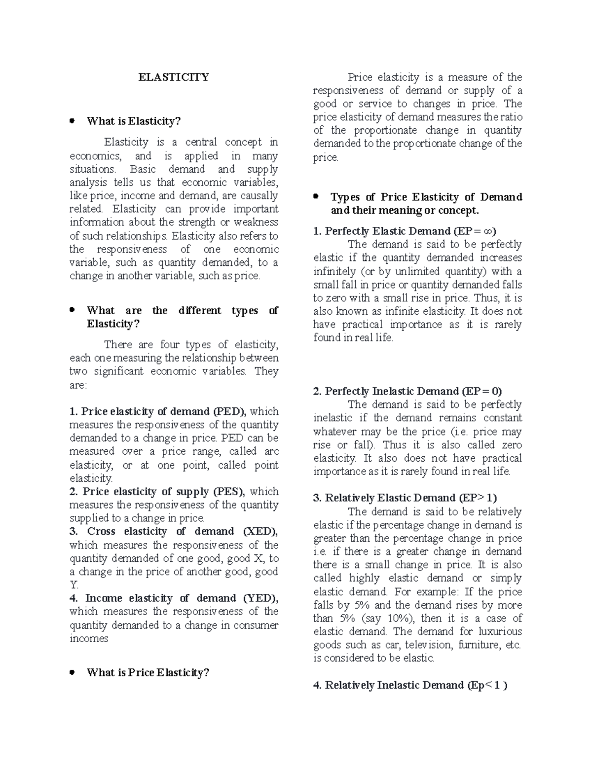 Elasticity 1 - Lecture notes 1 - ELASTICITY What is Elasticity ...