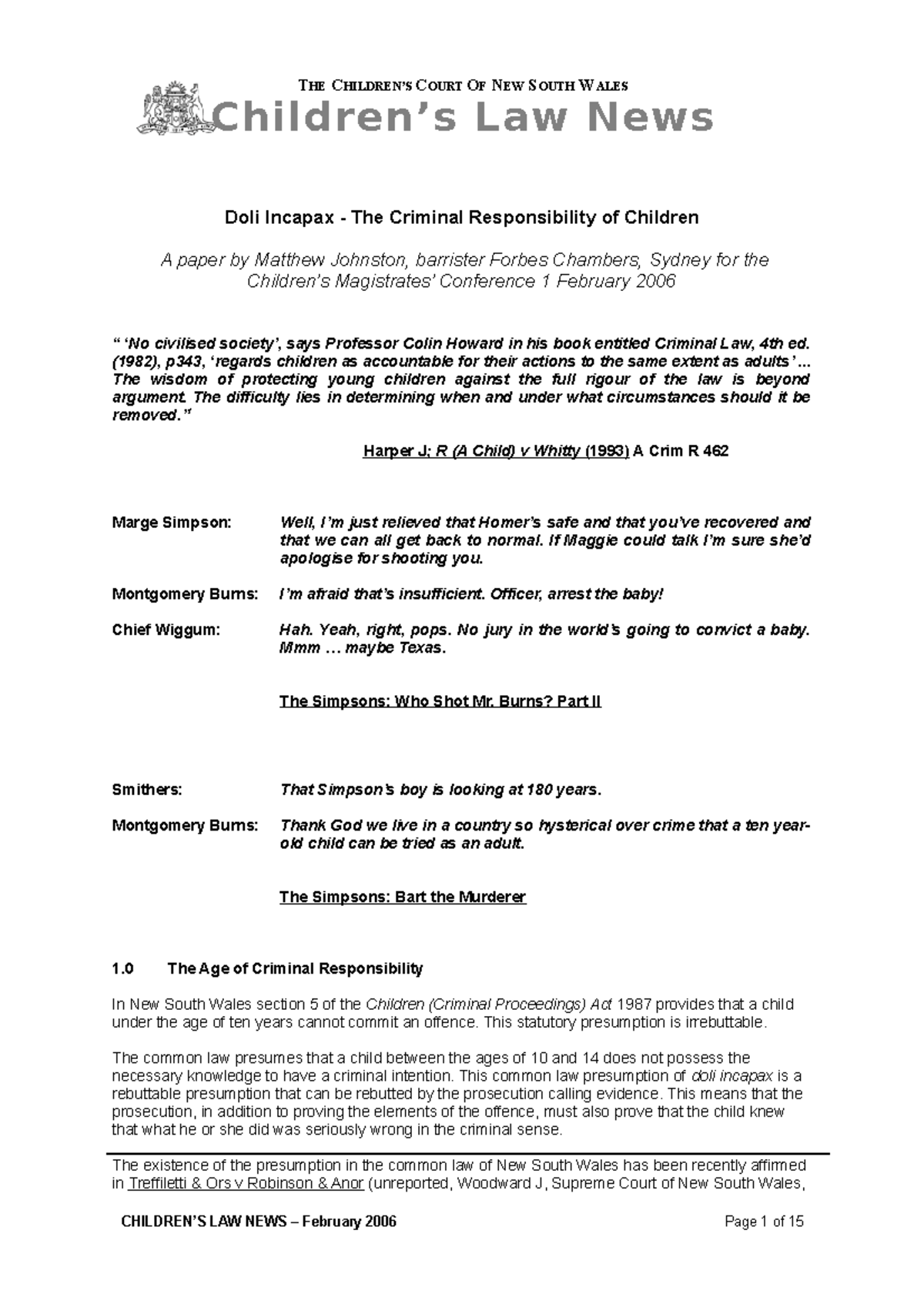 Doliincapax-thecriminalresponsibilityofchildren - Children’s Law News ...
