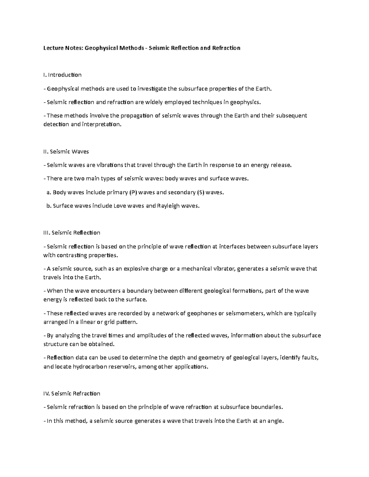 Lecture Notes: Geophysical Methods - Seismic Reflection and Refraction ...