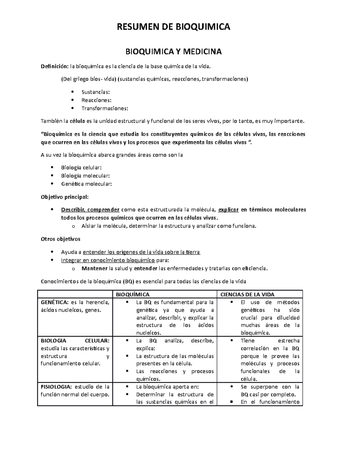 Bioq y las ciencias de la vida - BIOQUIMICA Y MEDICINA Definición: la ...